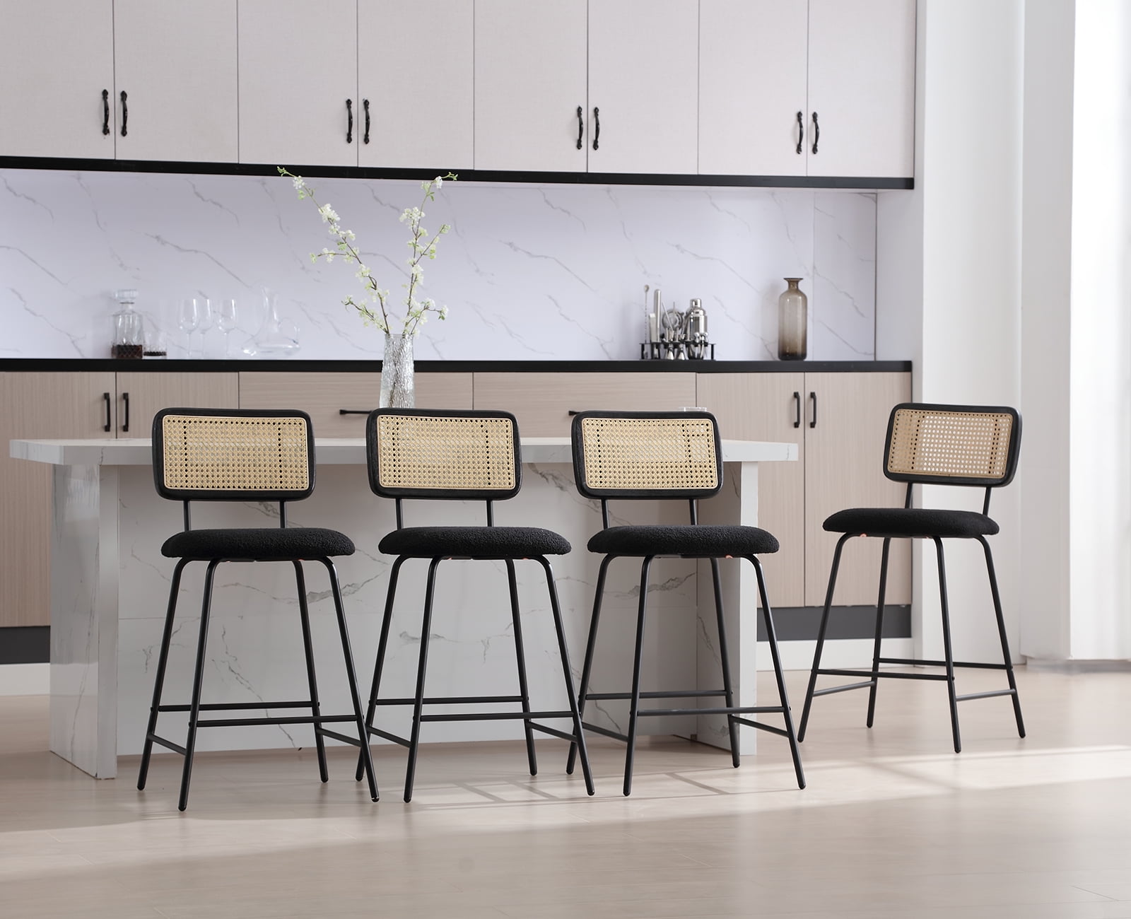 Dayalane 26" Rattan Bar Stools Set of 4, Modern Sherpa Counter Height ...