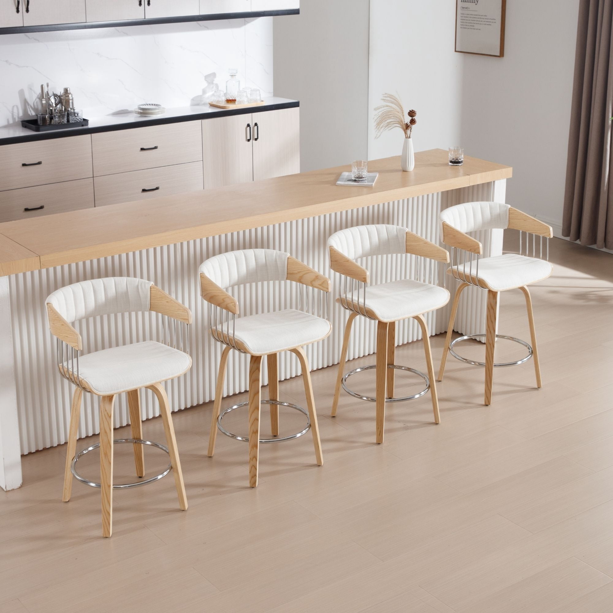 Dayalane 26" Swivel Bar Stools Set of 4, Modern Linen Upholstered ...