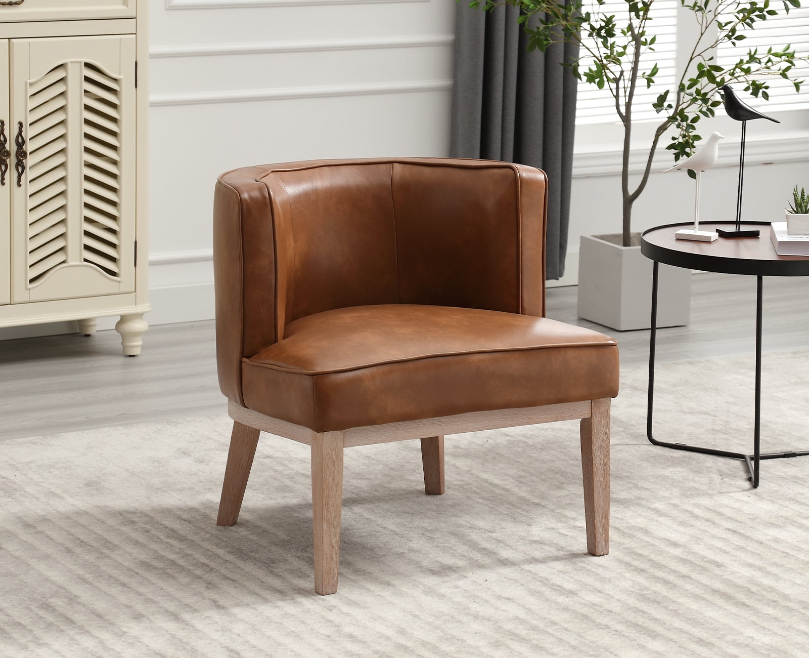 Dayalane Accent Chair, Mid-Century Modern Wooden Barrel Chair with ...