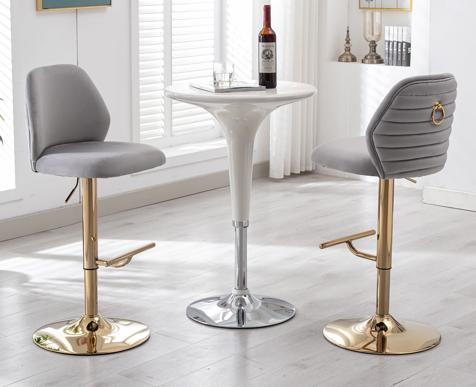 Dayalane Adjustable Bar Stools Set of 2, Modern Velvet Swivel Barstools ...