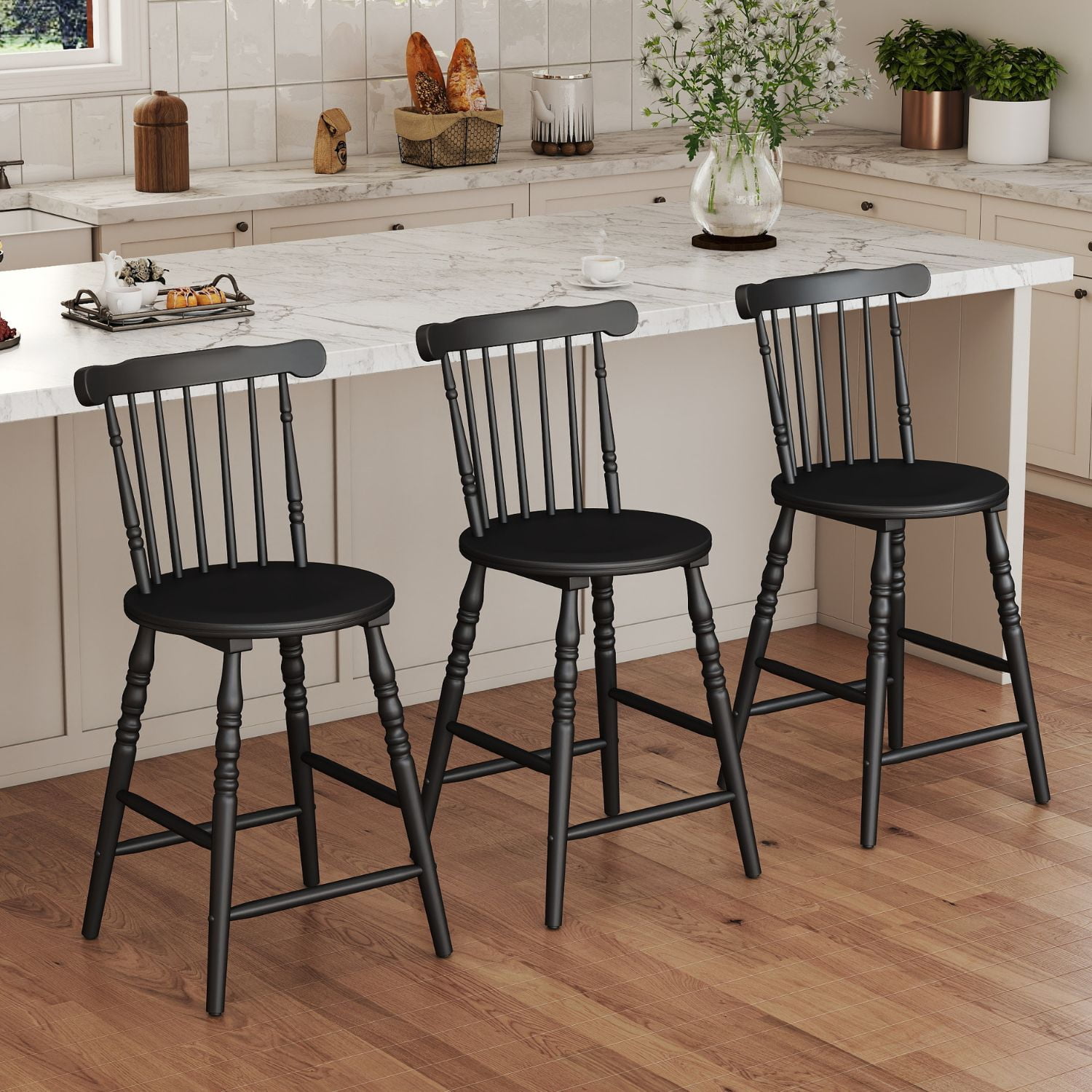 Dayalane Antique-style Windsor Bar Stools Set of 3, 24" Counter Height ...