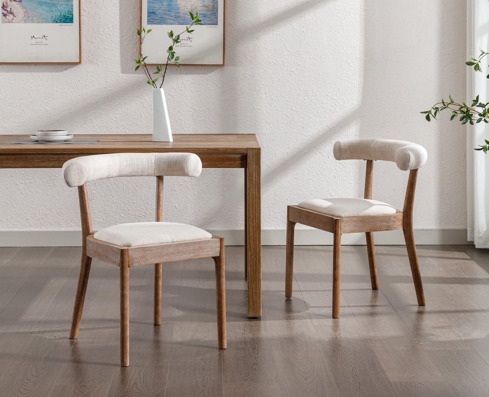 Dayalane Dining Chairs Set of 2, Linen Upholstered Wooden Side Chairs ...