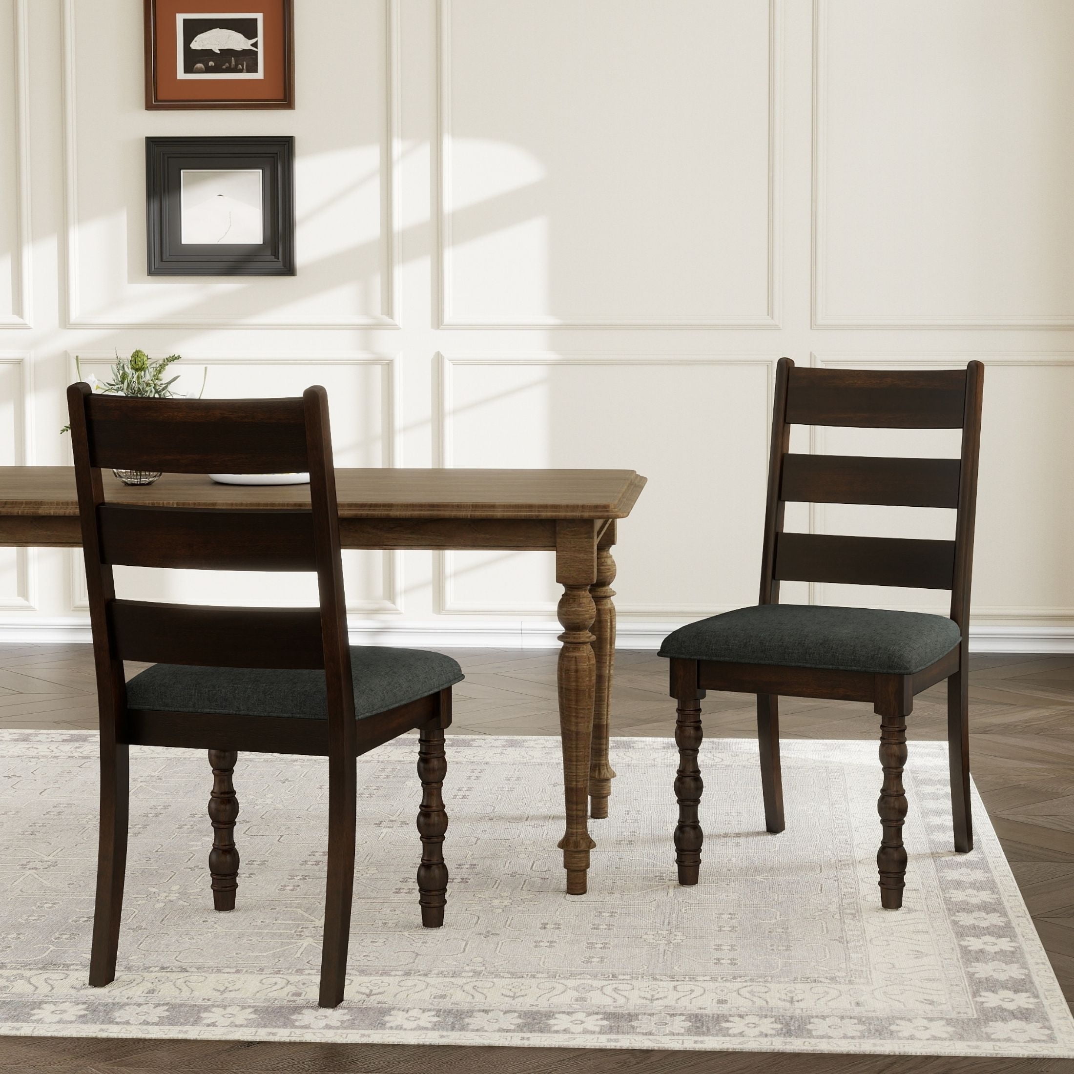 Dayalane Farmhouse Dining Chairs Set of 2, Upholstered Ladder Back ...