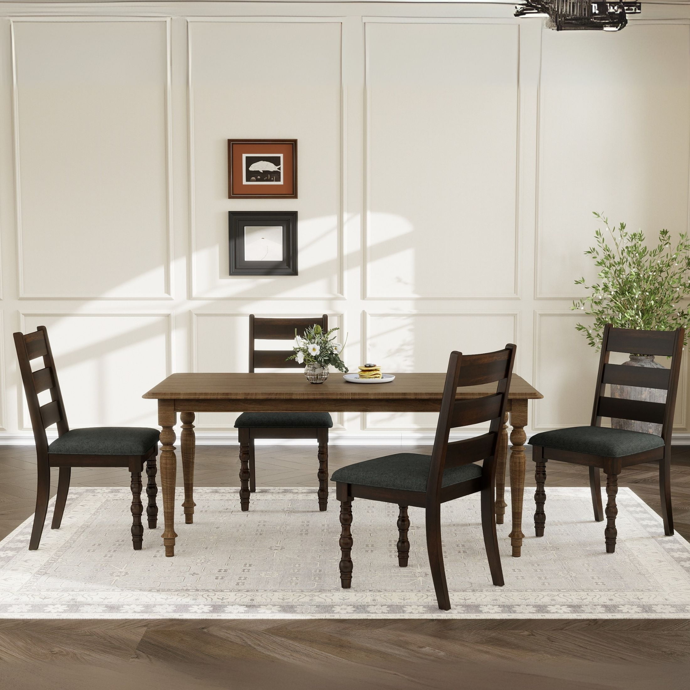 Dayalane Farmhouse Dining Chairs Set of 4, Upholstered Ladder Back ...