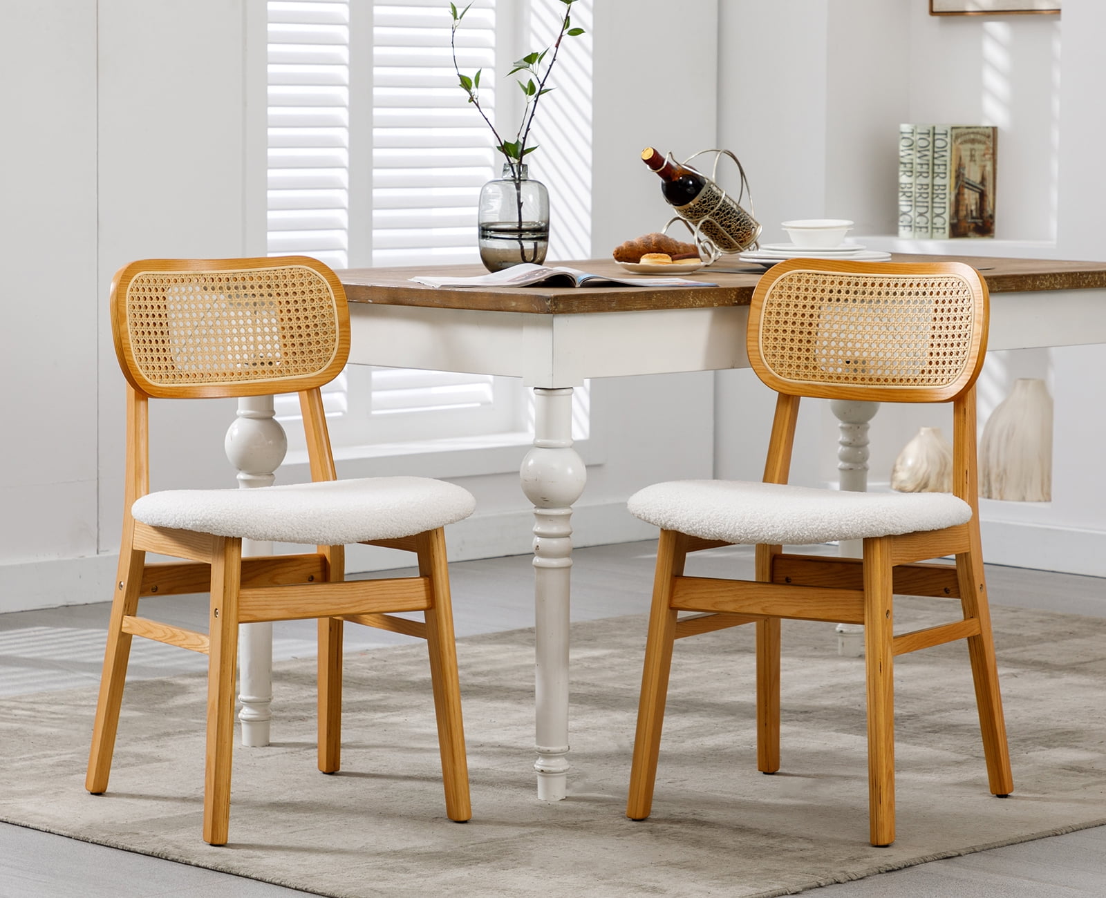 Dayalane Farmhouse Rattan Dining Chairs Set of 2, Mid Century Modern ...