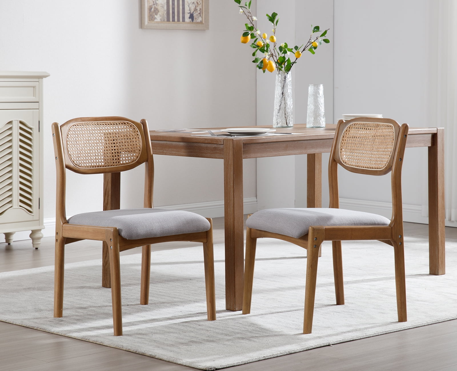 Dayalane Farmhouse Rattan Dining Chairs Set of 2, Mid Century Modern ...