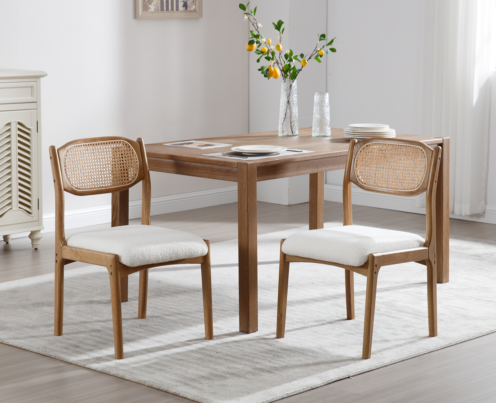 Kithkasa Rattan Dining Chairs for Dining Room, Solid Wood Finish with ...