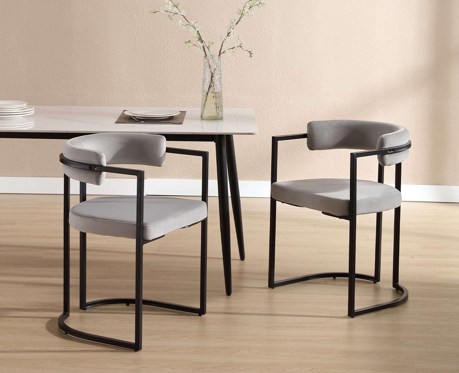 Dayalane Grey Velvet Dining Chairs Set of 2, Modern Upholstered Boucle ...