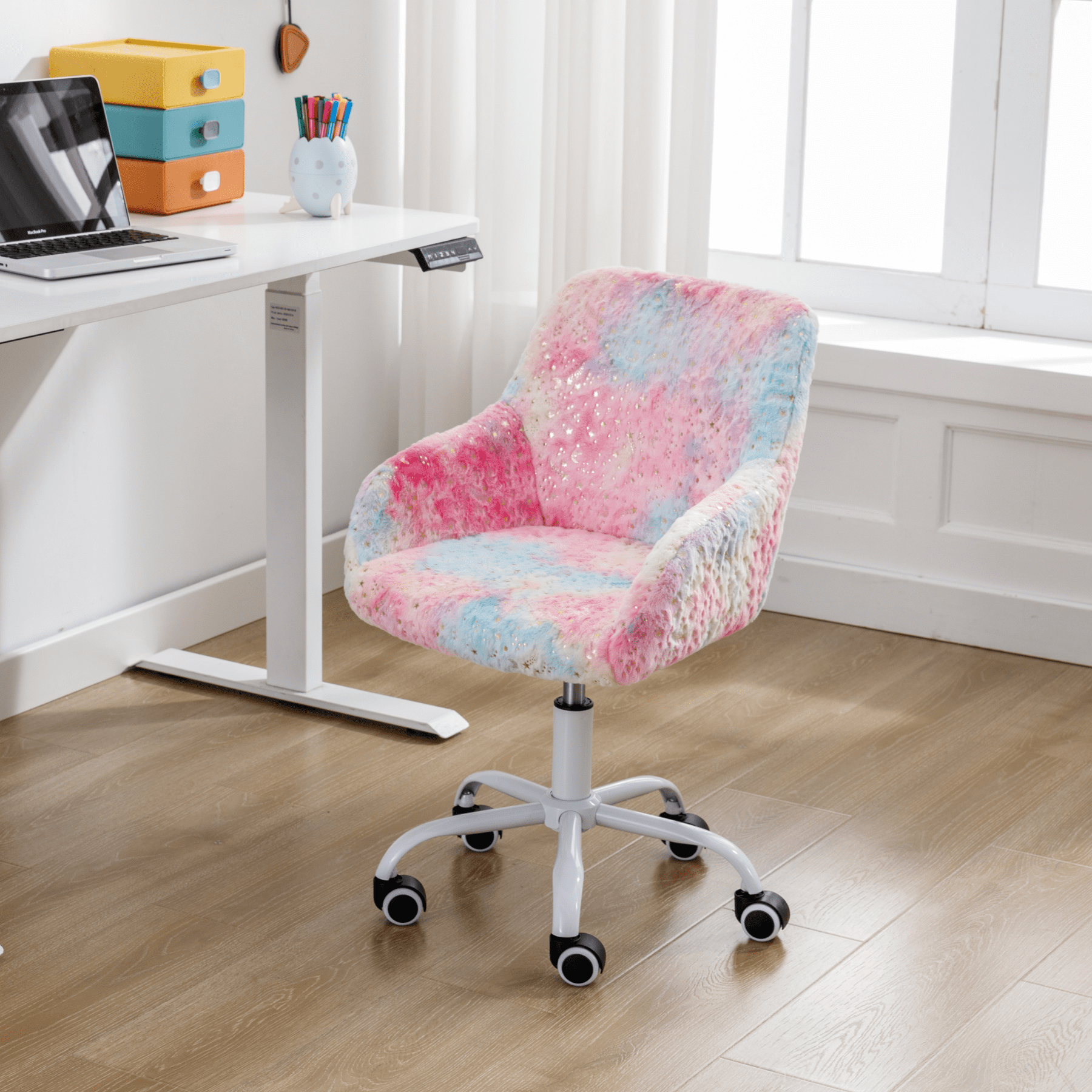 Dayalane Kids Desk Chair, Adjustable Swivel Faux Fur, Comfy Upholstered ...