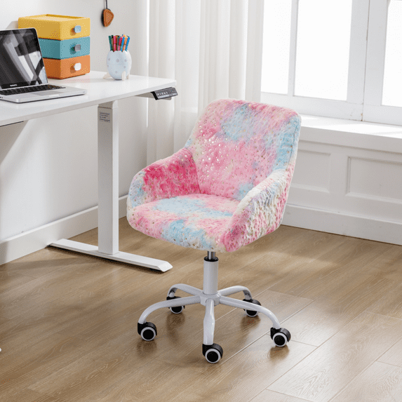 Dayalane Kids Desk Chair, Adjustable Swivel Faux Fur Study Chair with ...