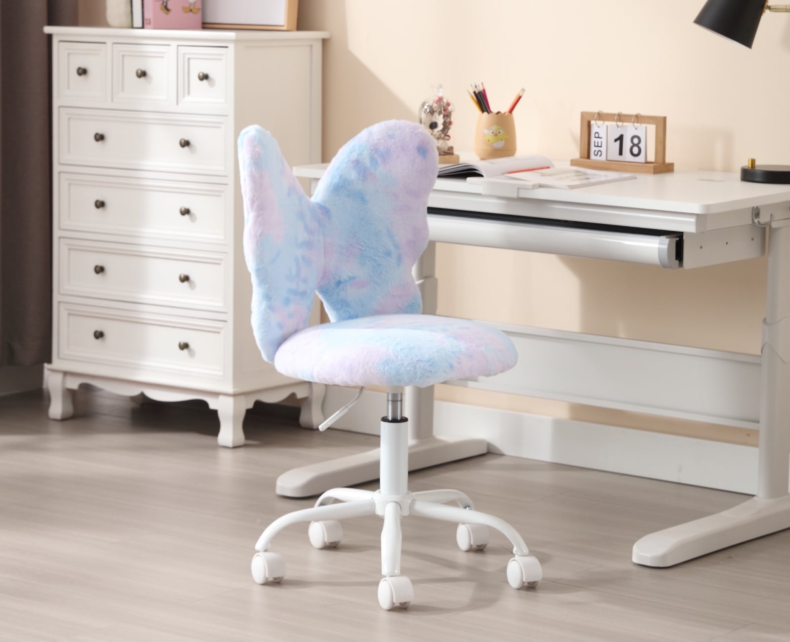 Dayalane Kids Desk Chair, Butterfly Faux Fur Girls Study Chair ...