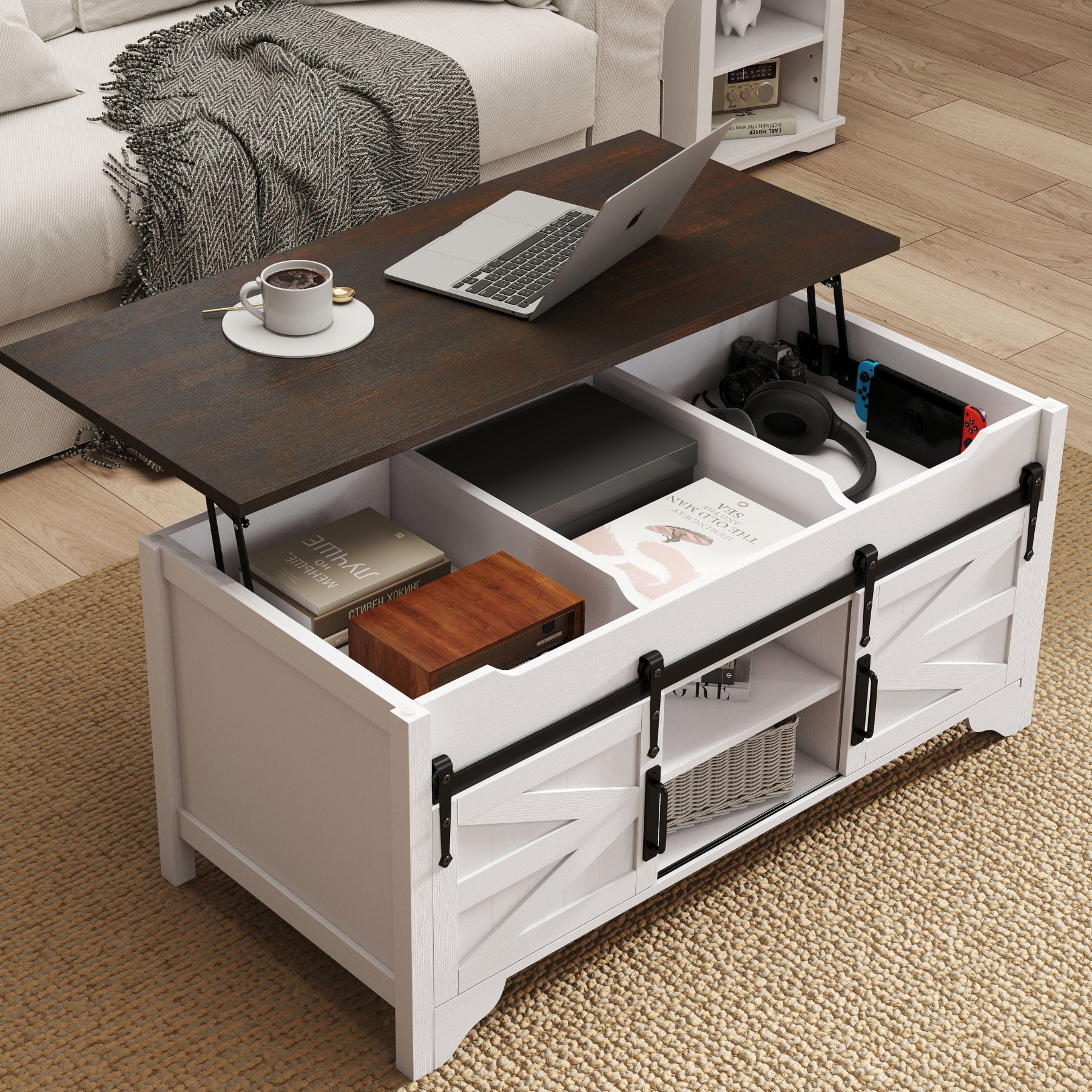 Dayalane Lift Top Coffee Table with Hidden Storage, Rectangle Wood ...