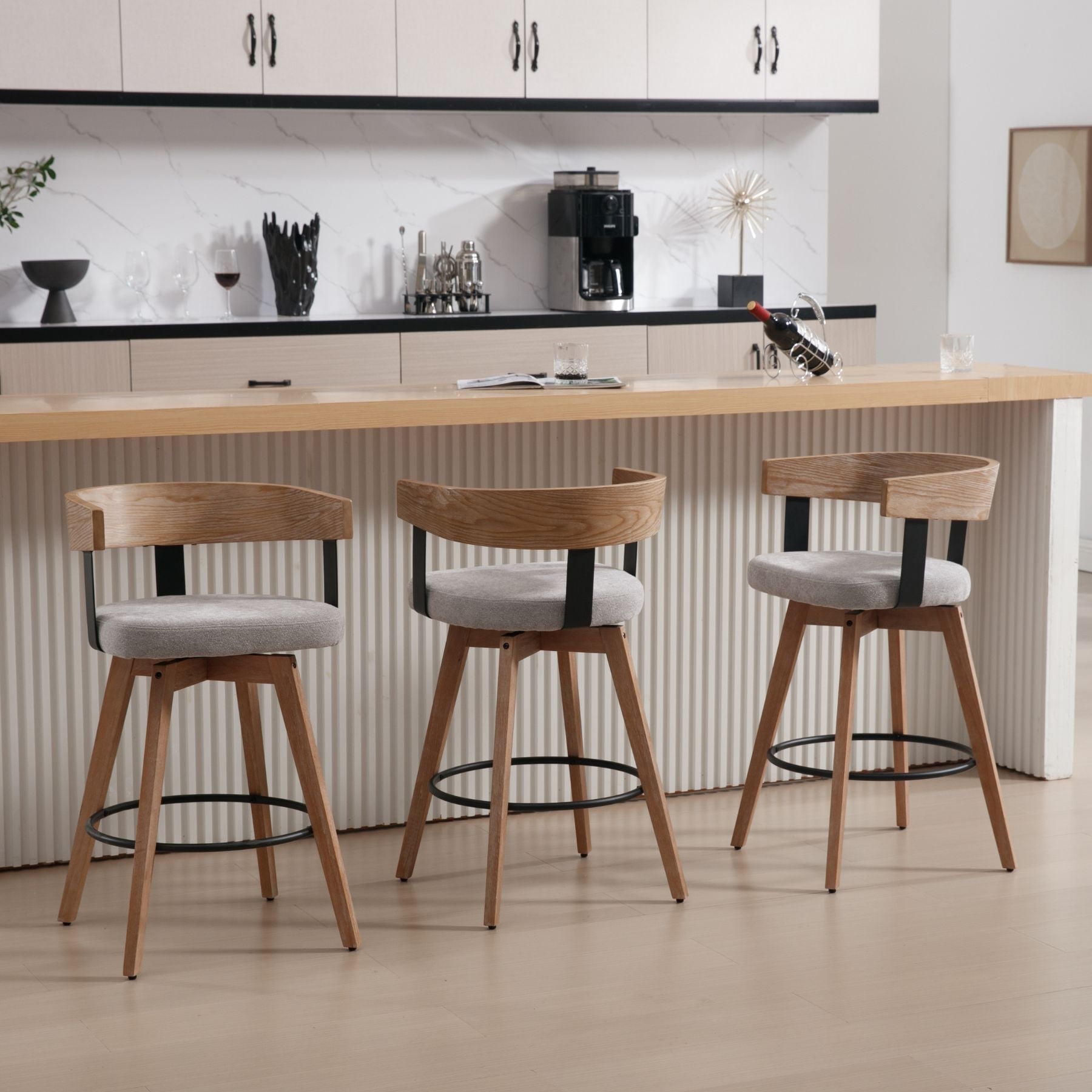 Dayalane Mid Century Modern Bar Stools Set of 3, 26" Swivel Counter ...