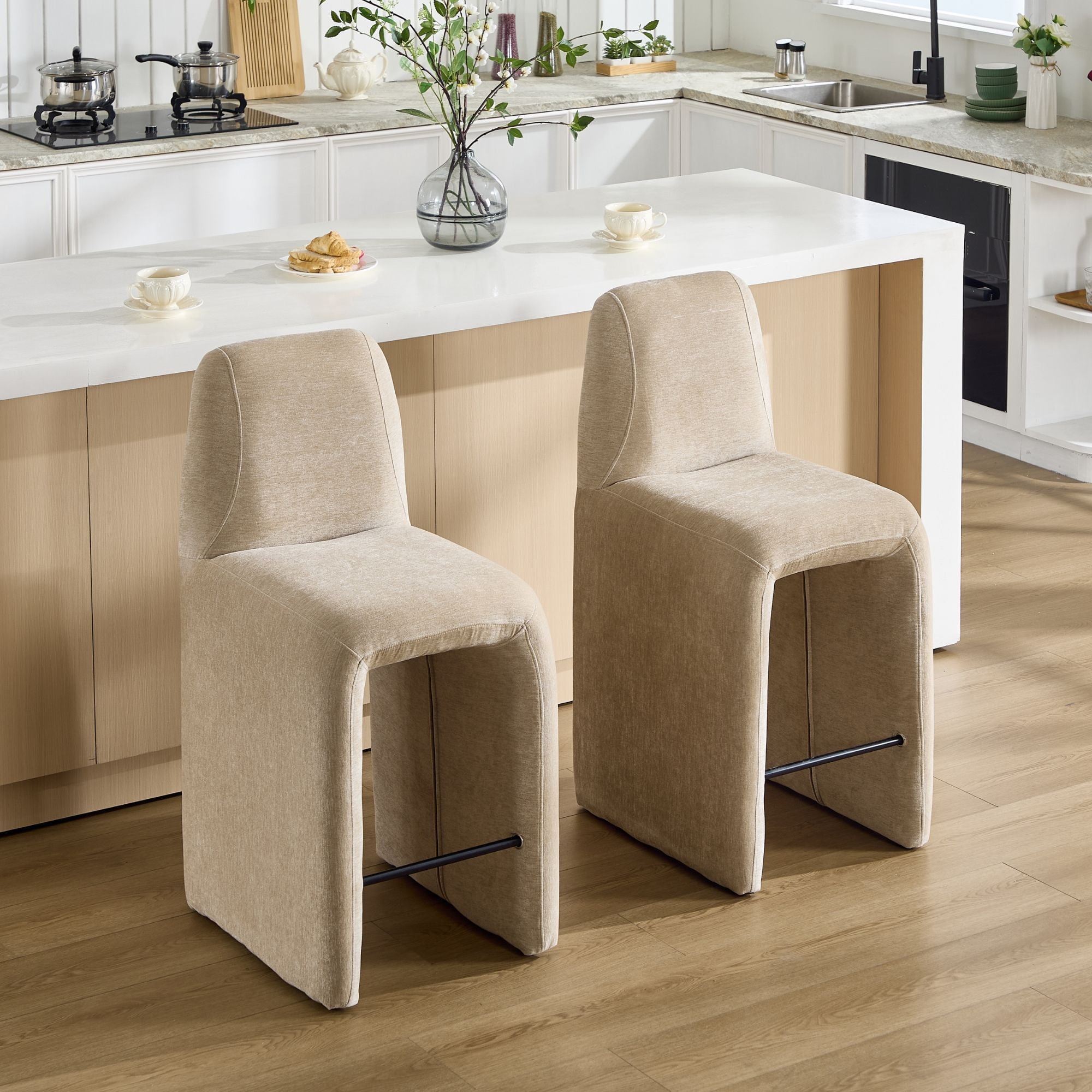 Dayalane Modern Bar Stools Set of 2, 26" Upholstered Chenille Counter ...