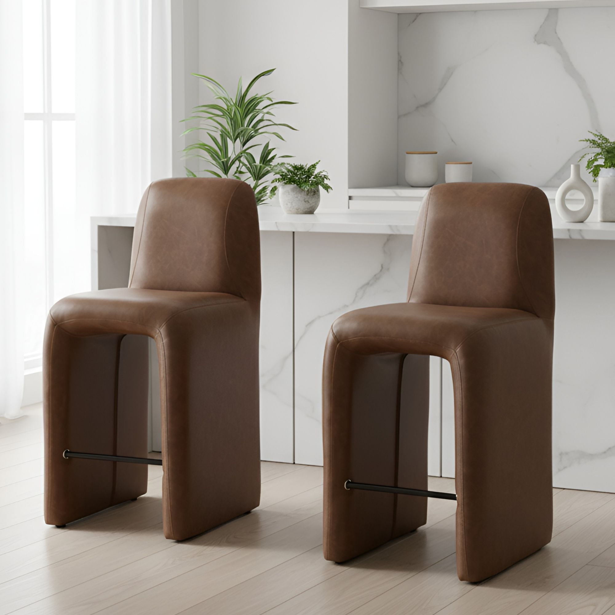 Dayalane Modern Bar Stools Set of 2, 26" Upholstered Leather Counter ...
