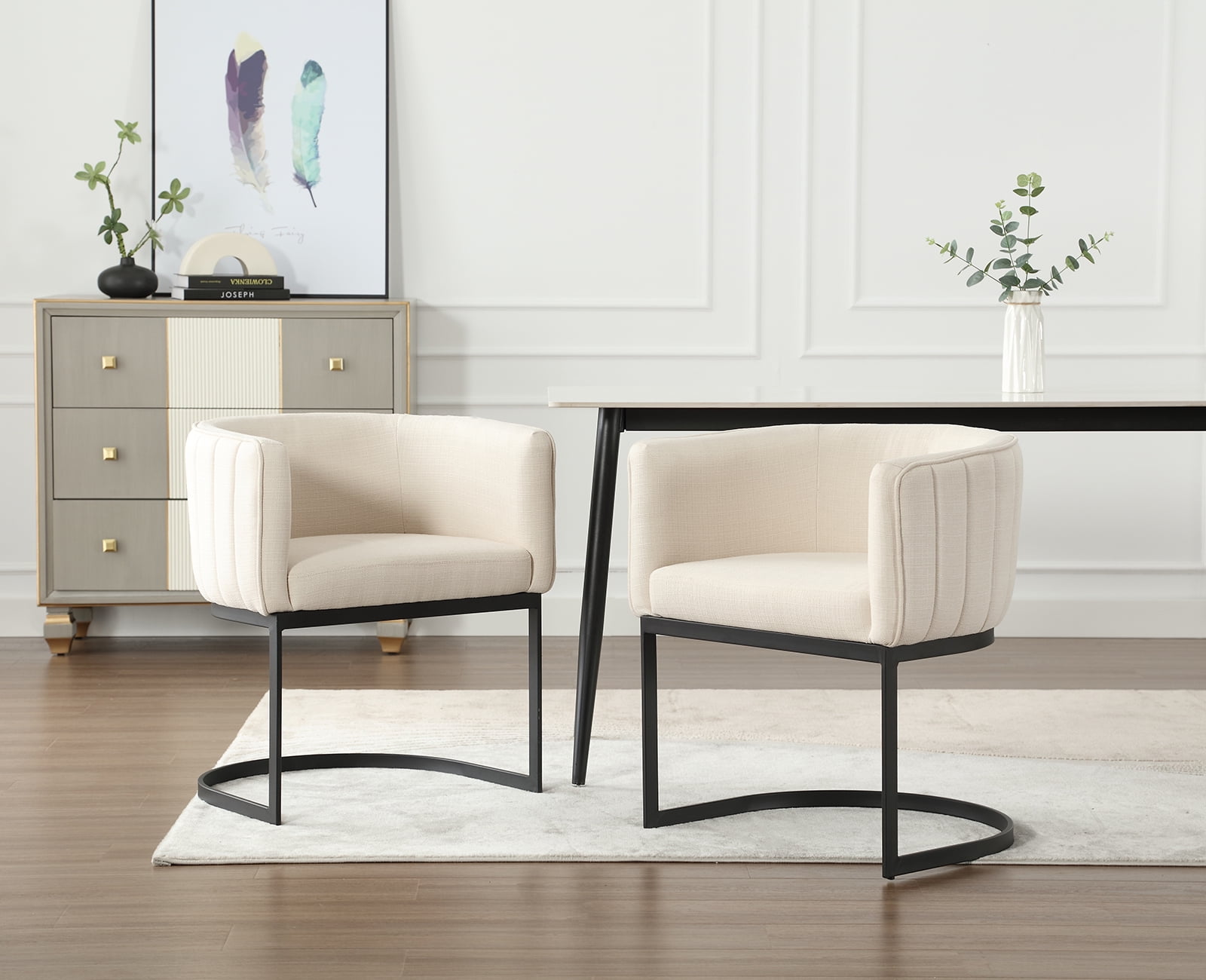 Dayalane Modern Barrel Dining Chairs Set of 2, Linen Upholstered ...