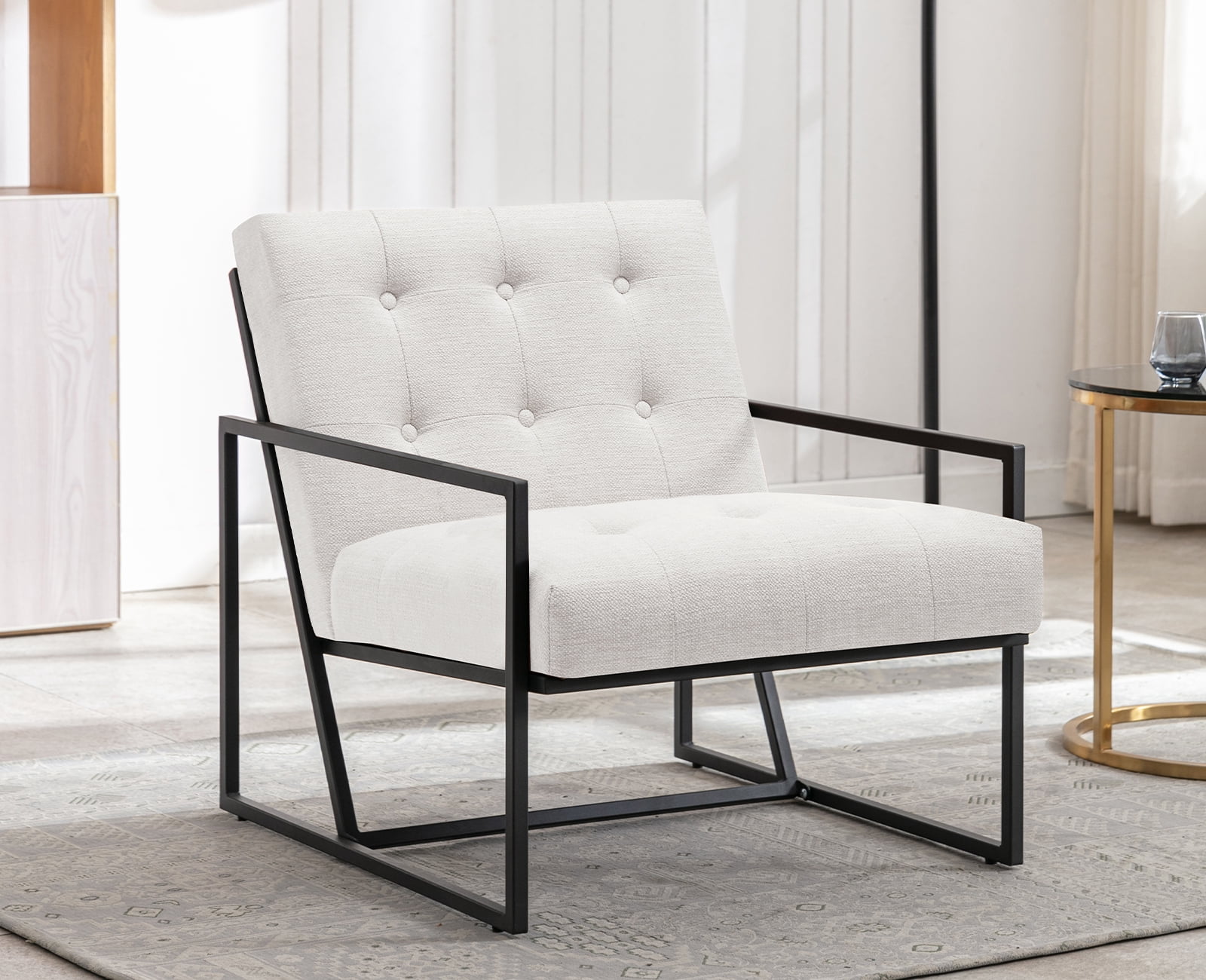 Dayalane Modern Button Tufted Accent Chair, Mid-Century Linen ...
