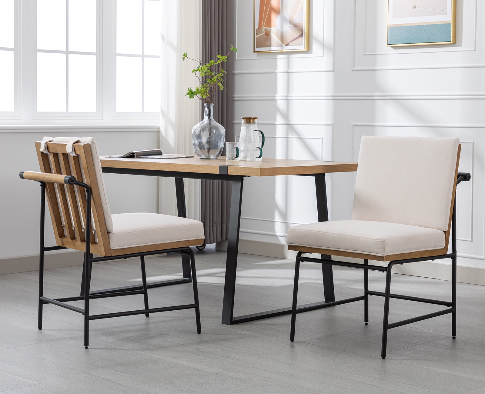 Dayalane 2-Set Modern Dining Chairs, Faux Leather Linen, Armless with ...