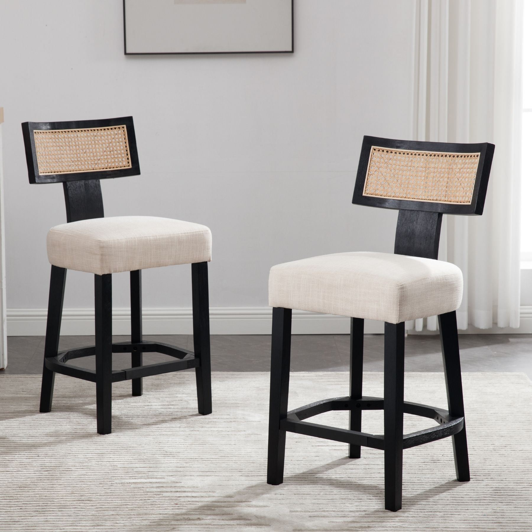 Dayalane Modern Farmhouse Rattan Bar Stools Set of 2, 26" Counter ...