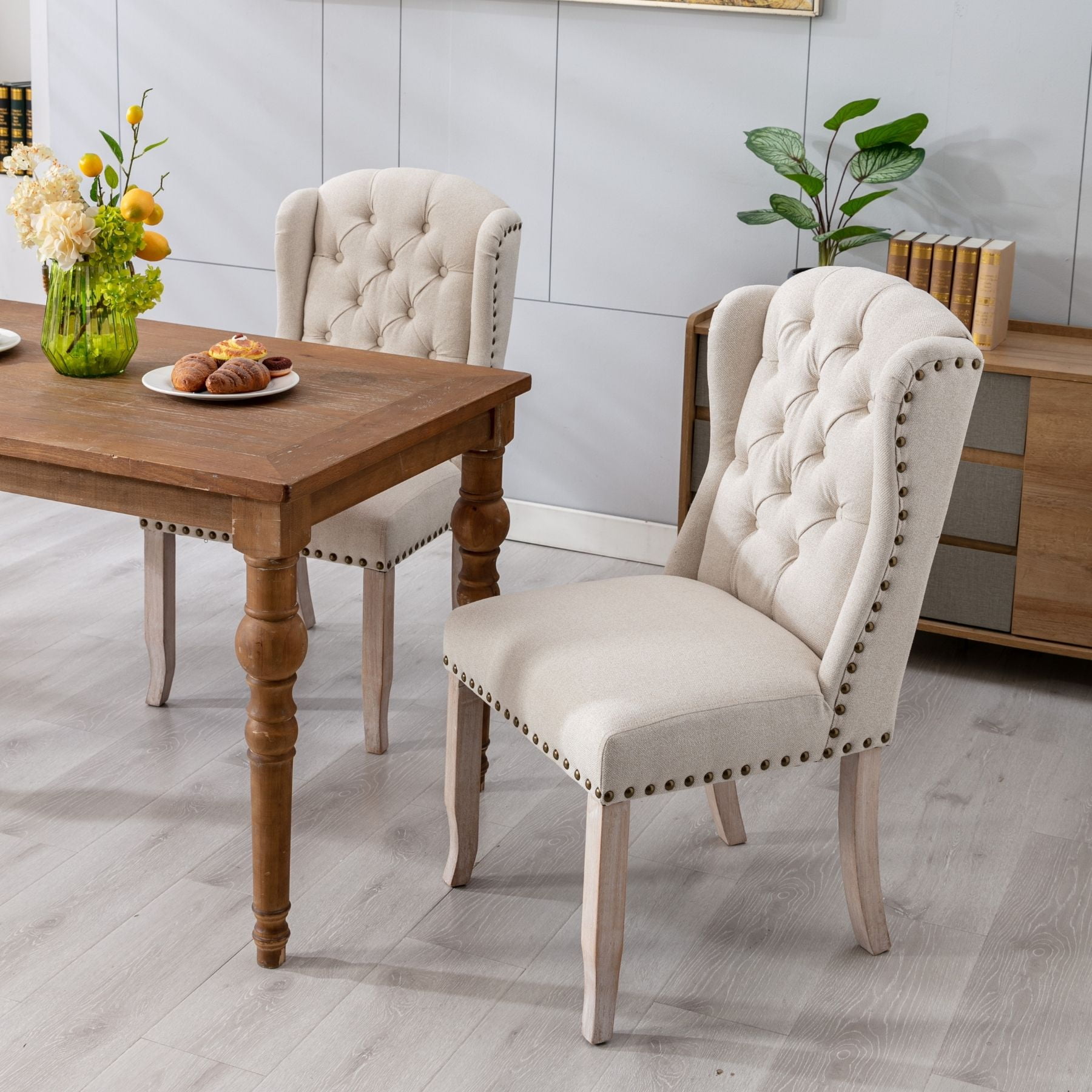 Dayalane Modern Tufted Dining Chairs Set of 2, Linen Upholstered High ...