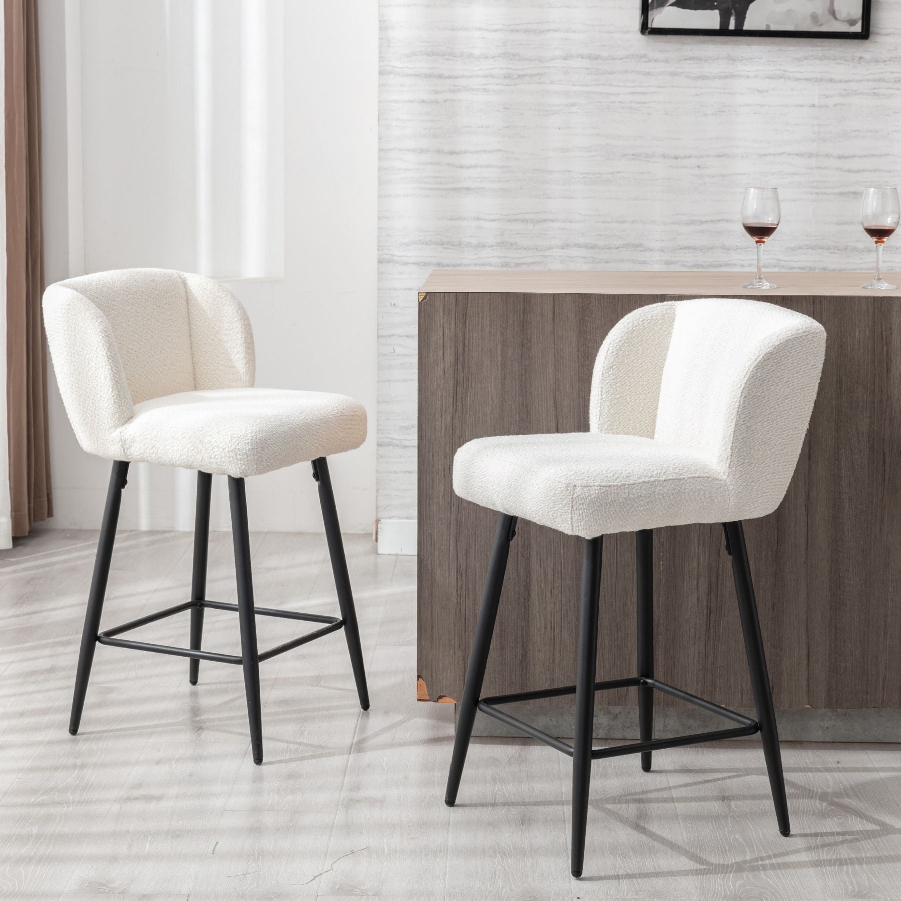 Dayalane Modern Upholstered Counter Height Bar Stools Set of 2, 26 Inch ...