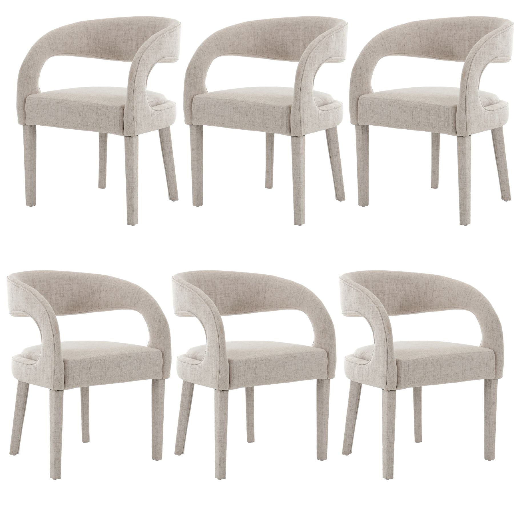 Dayalane Modern Upholstered Dining Chairs Set of 6, Linen Barrel Accent ...