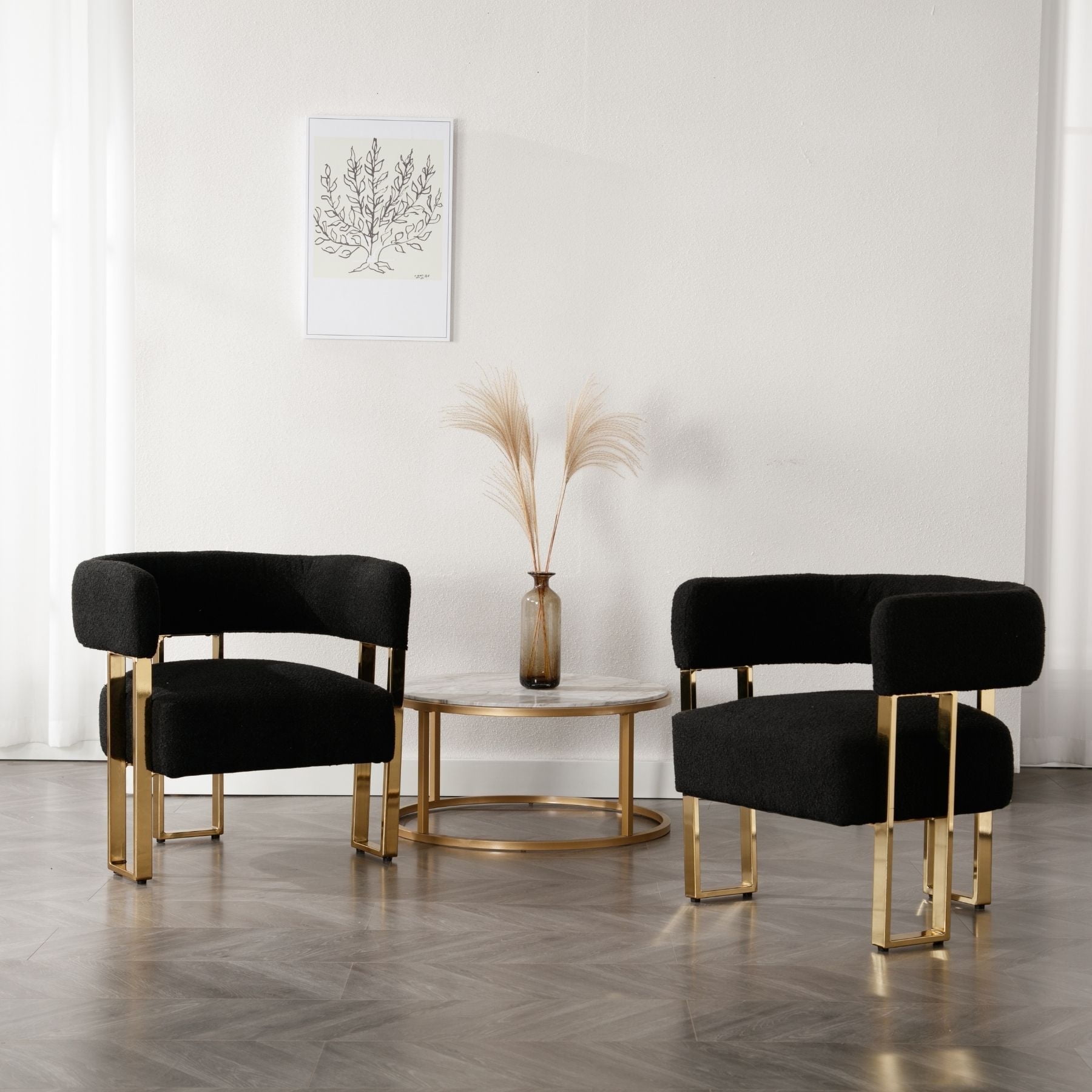 Dayalane Modern Velvet Barrel Accent Chairs Set of 2, Sherpa ...