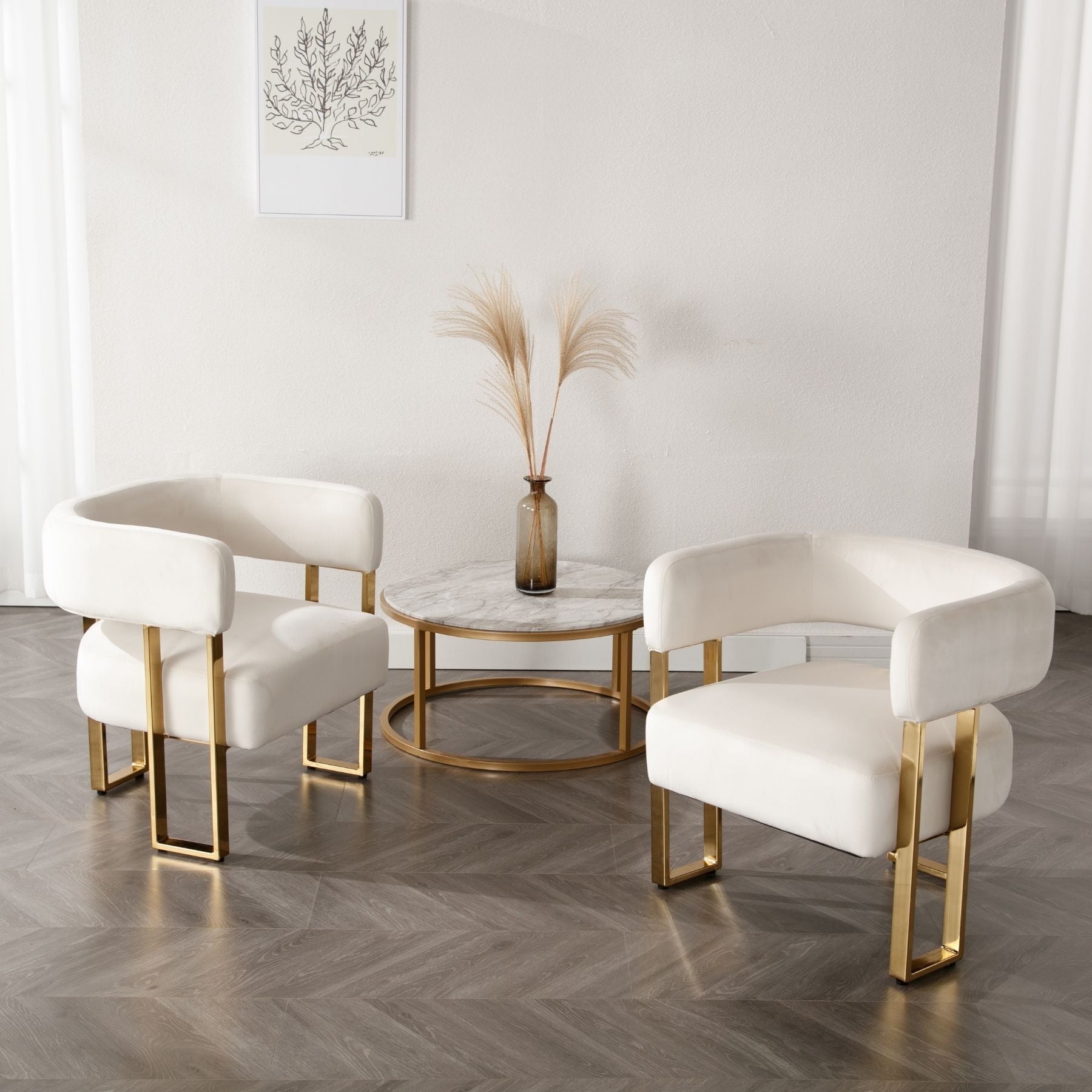 Dayalane Modern Barrel Accent Chairs Set of 2, Velvet Upholstered ...