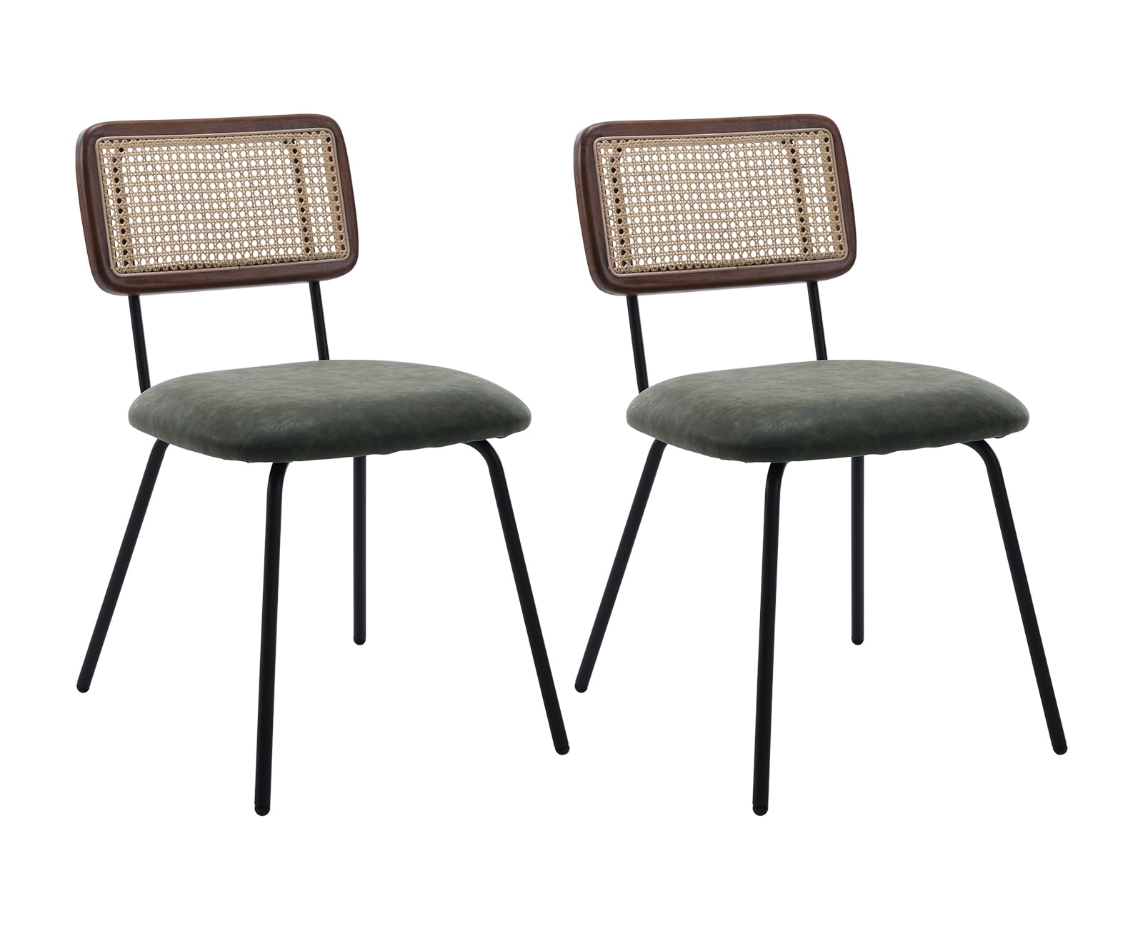 Dayalane Rattan Dining Chairs Set of 2, Leather Upholstered Kitchen ...