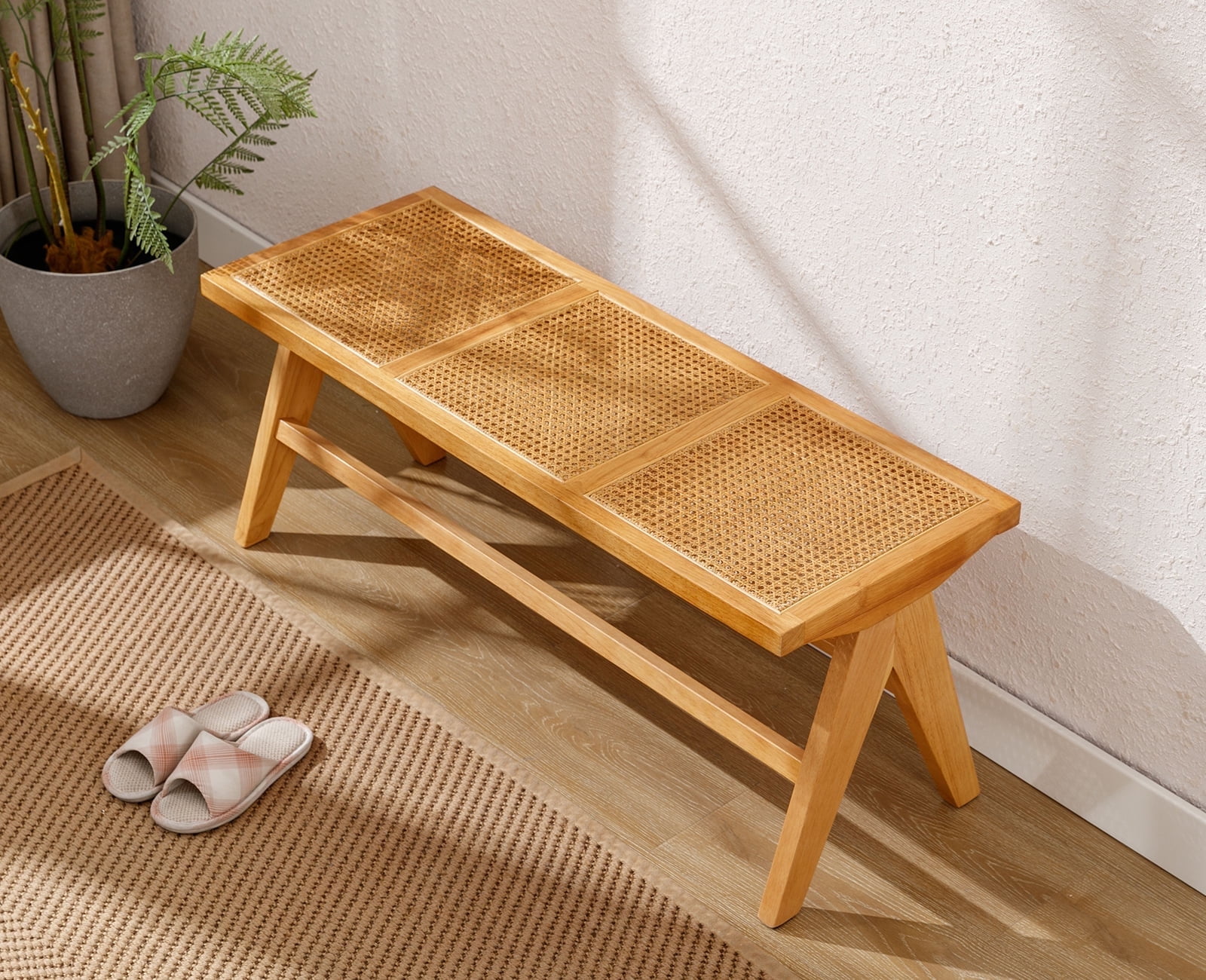 Dayalane Rattan Bench - Solid Wooden Indoor Long Rustic Ottoman for ...
