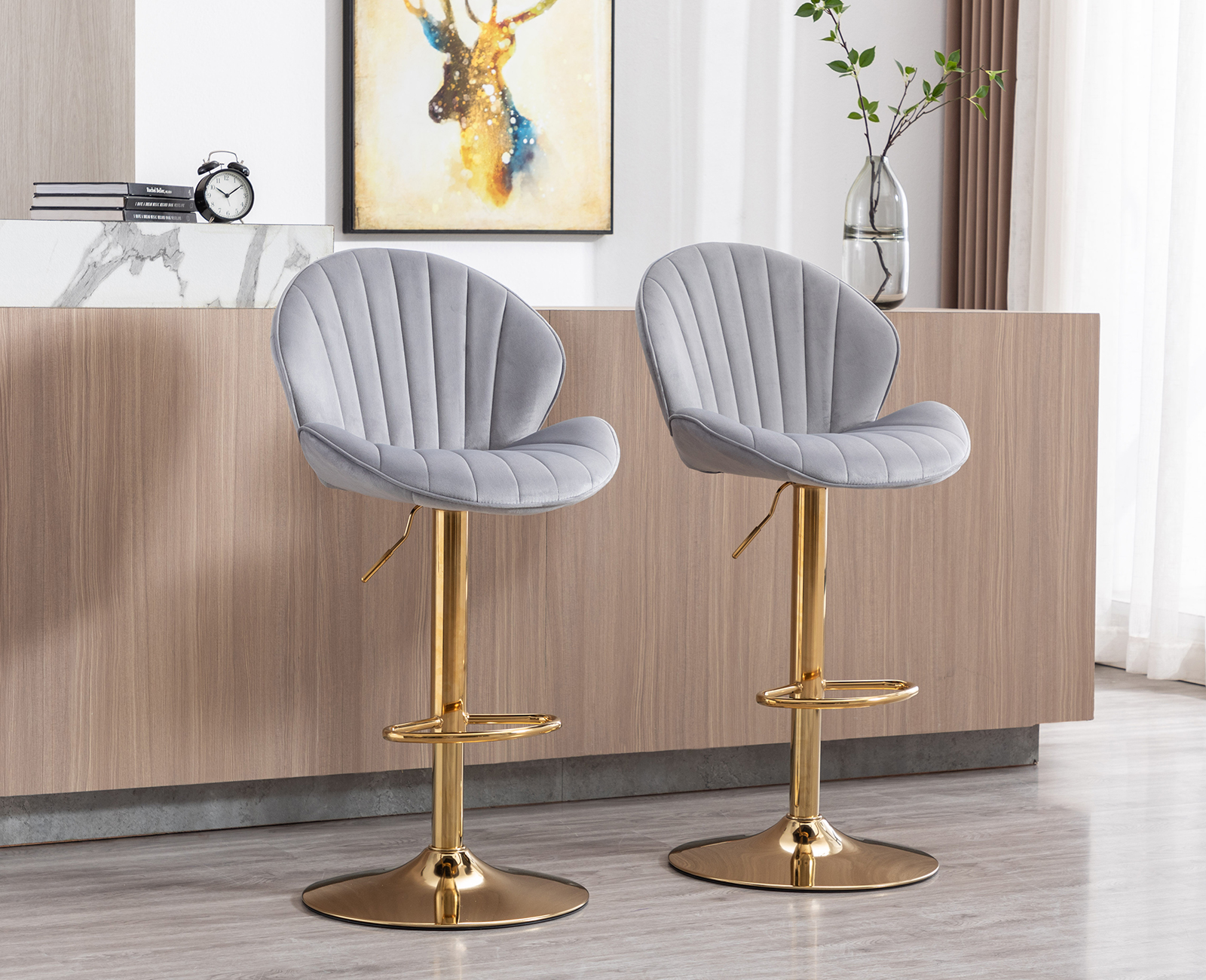 Claire Contemporary Glam Adjustable Bar Stool In Gold Metal And Light ...