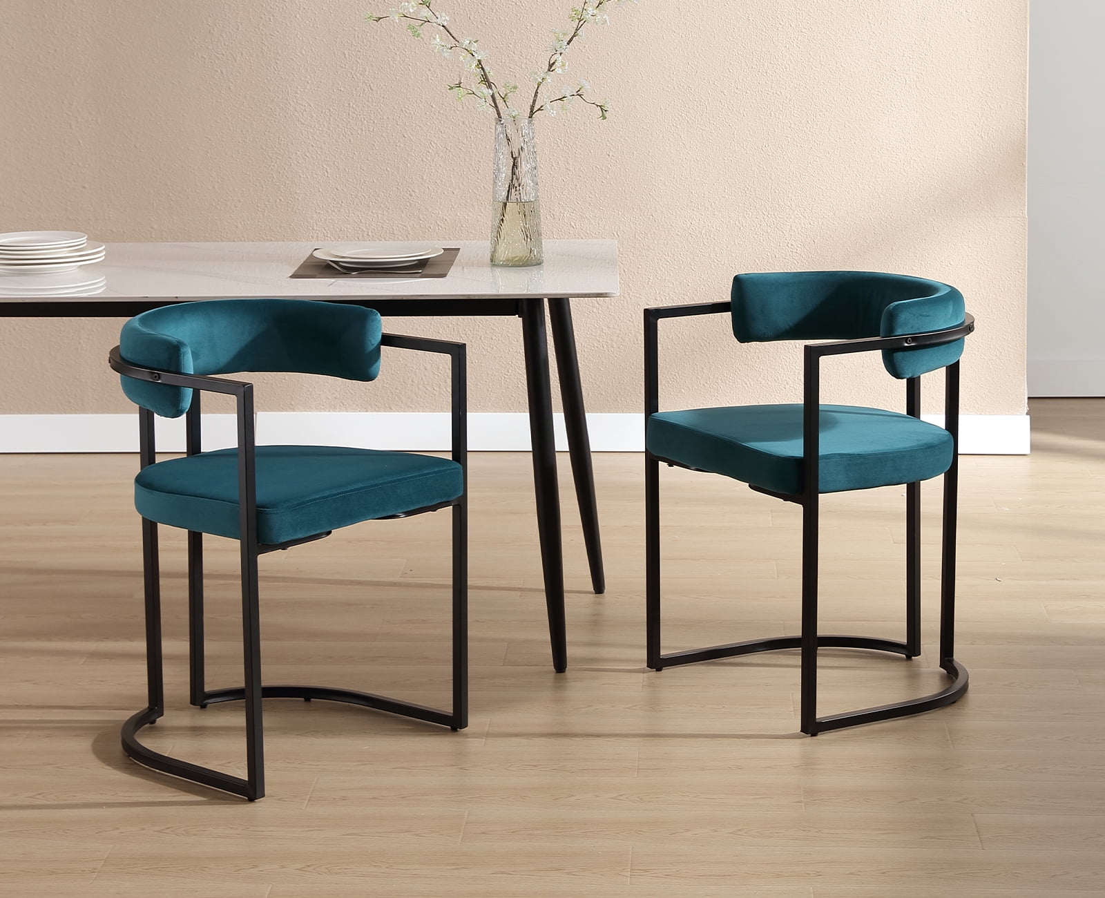 Dayalane Teal Velvet Dining Chairs Set of 2, Modern Upholstered Boucle ...