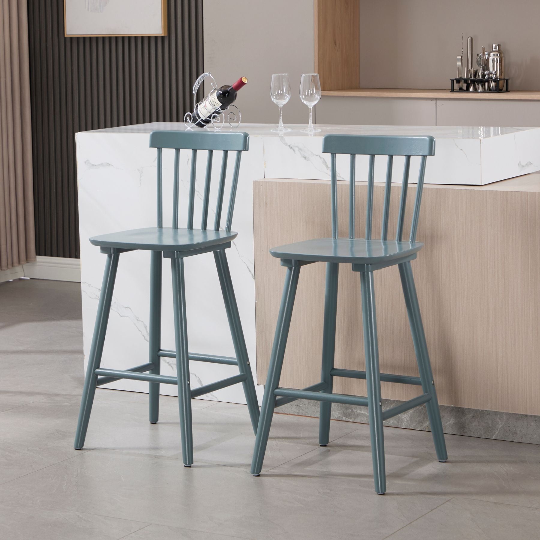 Dayalane Windsor Bar Stools Set of 2, 26" Farmhouse Wooden Counter ...