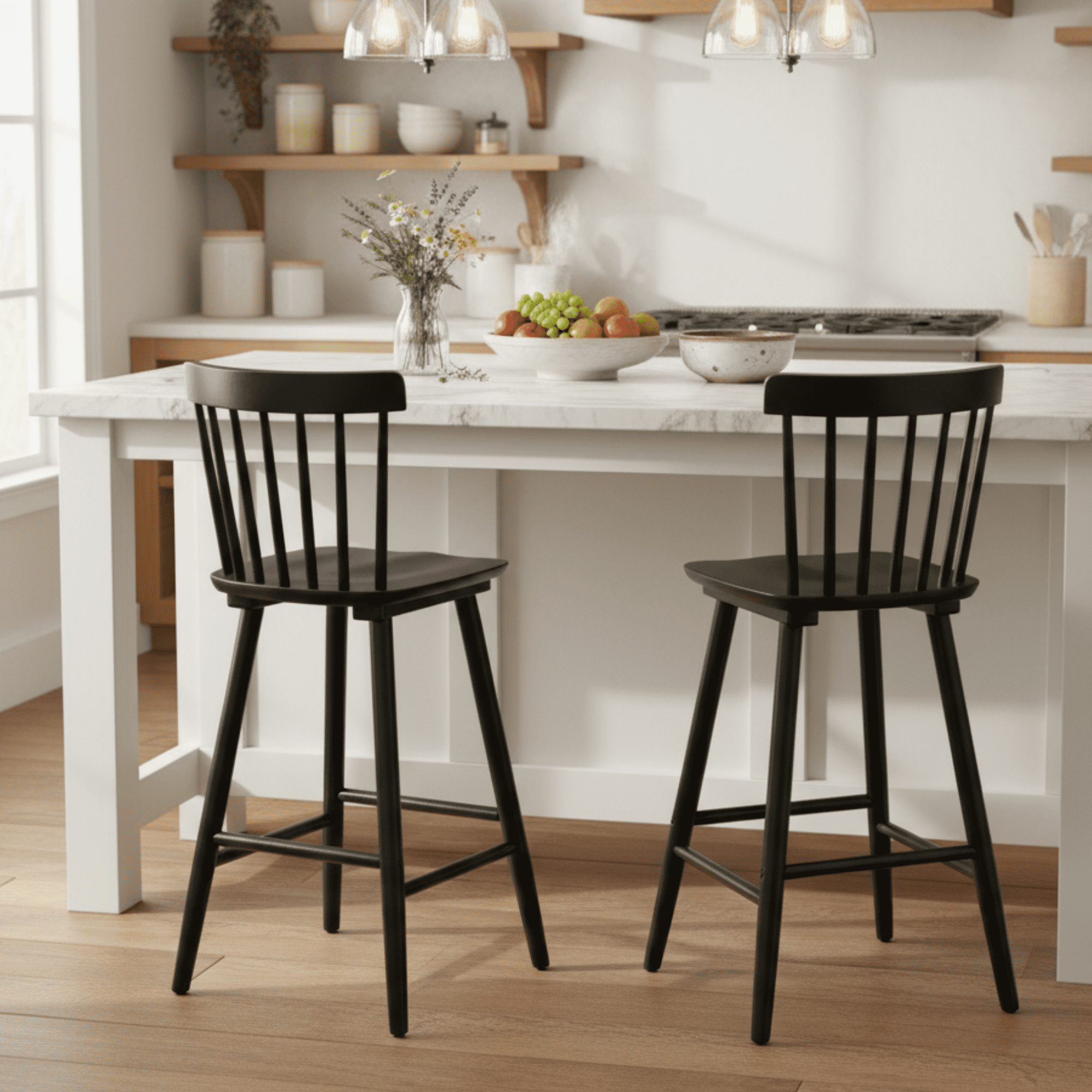Dayalane Windsor Bar Stools Set of 2, 26" Farmhouse Wooden Counter ...
