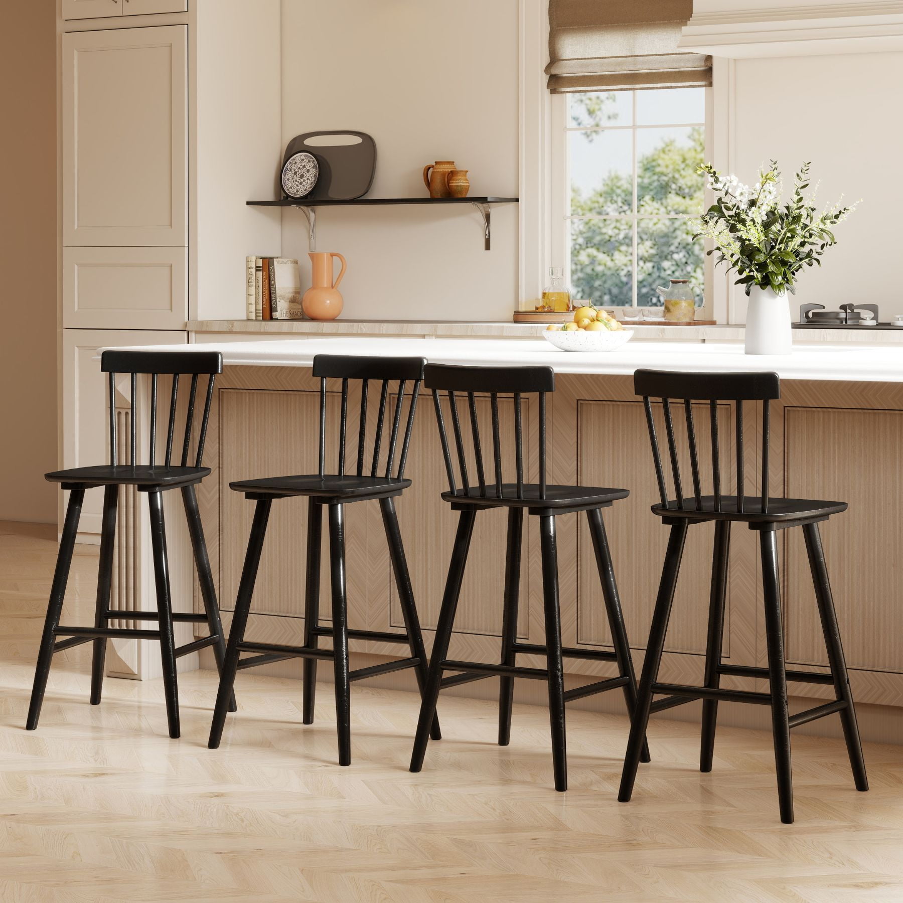 Dayalane Windsor Bar Stools Set of 4, 26" Farmhouse Wooden Counter ...