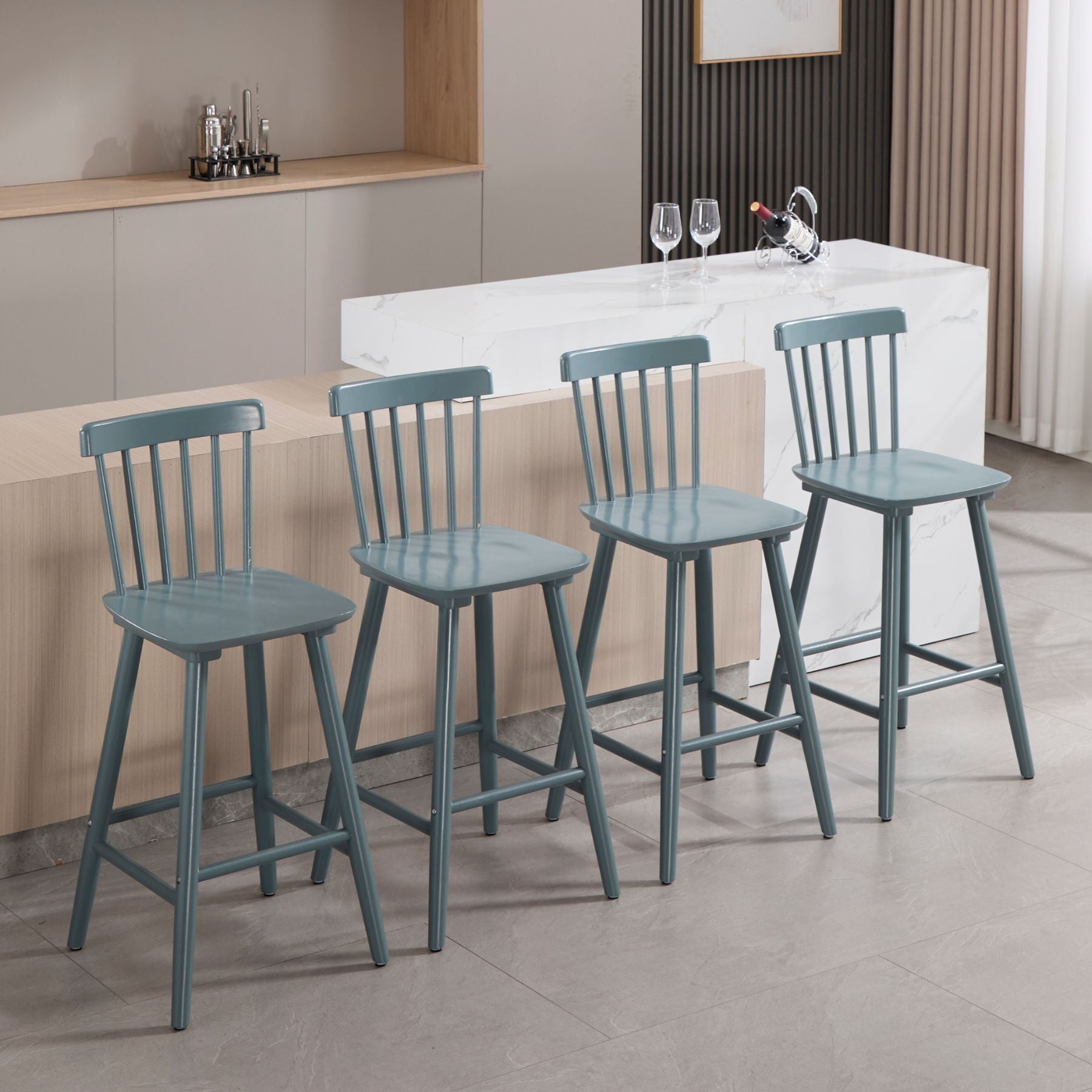 Dayalane Windsor Bar Stools Set of 4, 26" Farmhouse Wooden Counter ...