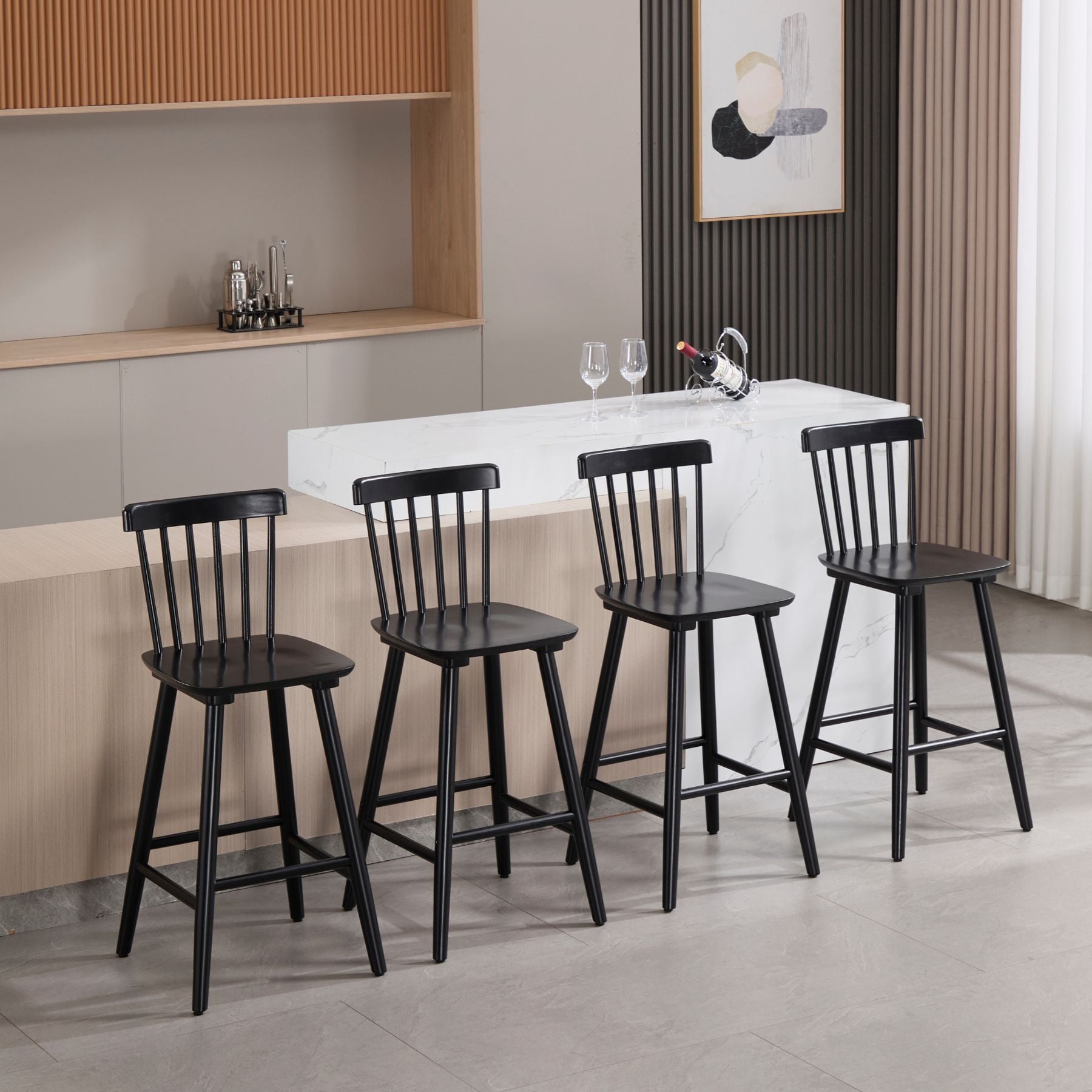 Dayalane Windsor Bar Stools Set of 4, 26" Farmhouse Wooden Counter ...