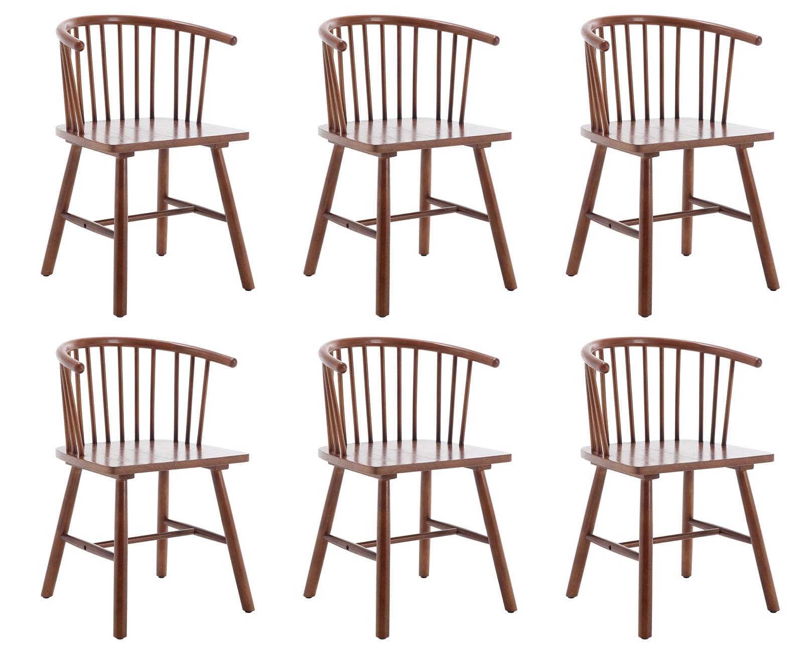 Dayalane Wooden Spindle Dining Chairs Set of 6, Mid-Century Modern ...
