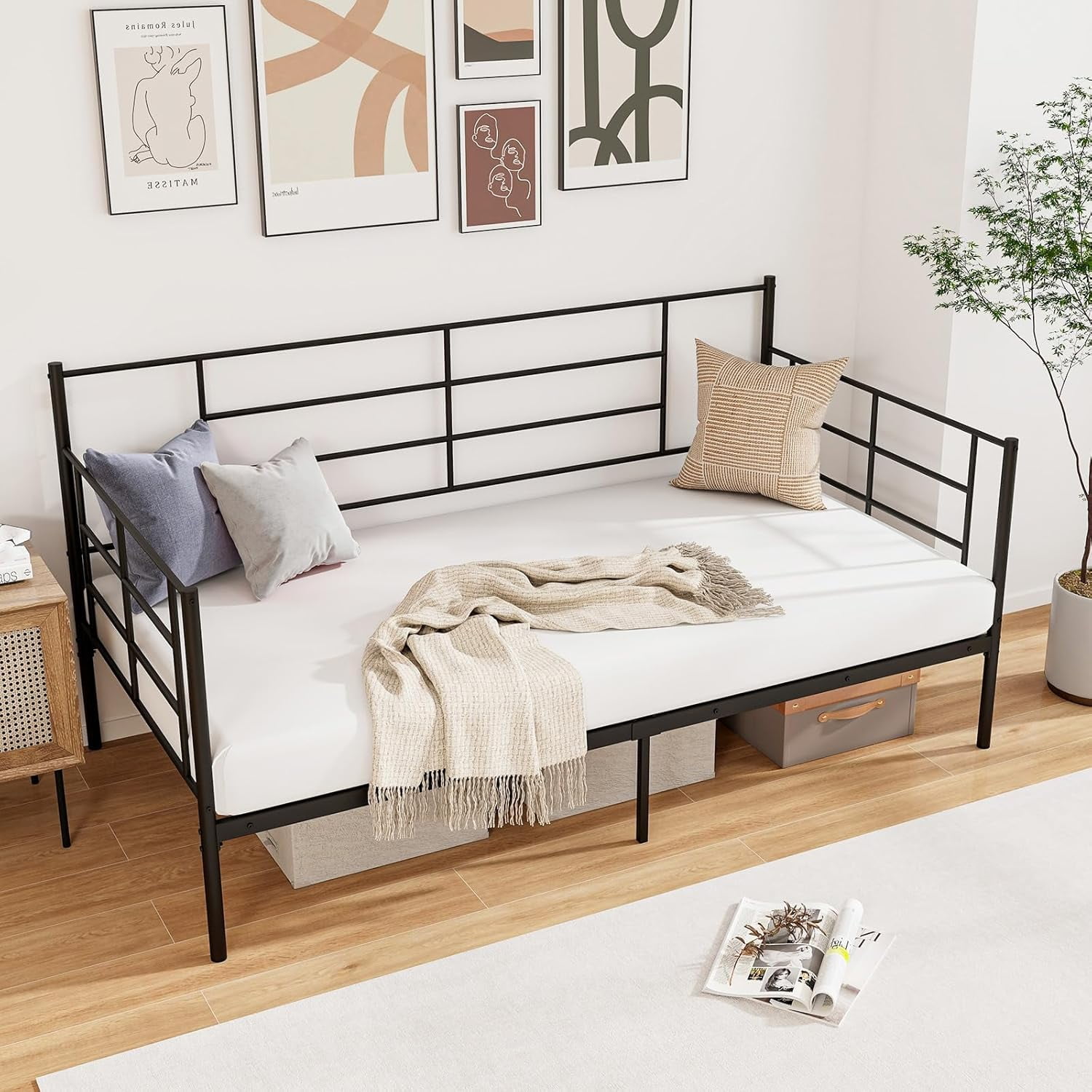 Daybed Frame Metal Twin Size Platform Bed with Heavy Duty Slat Support ...