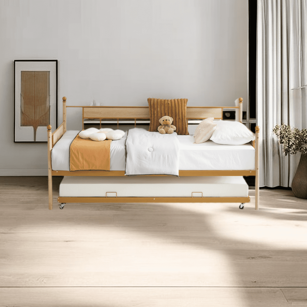 Daybed, Sofa Bed Metal Framed with Trundle Twin Size, Black/Golden 77 ...