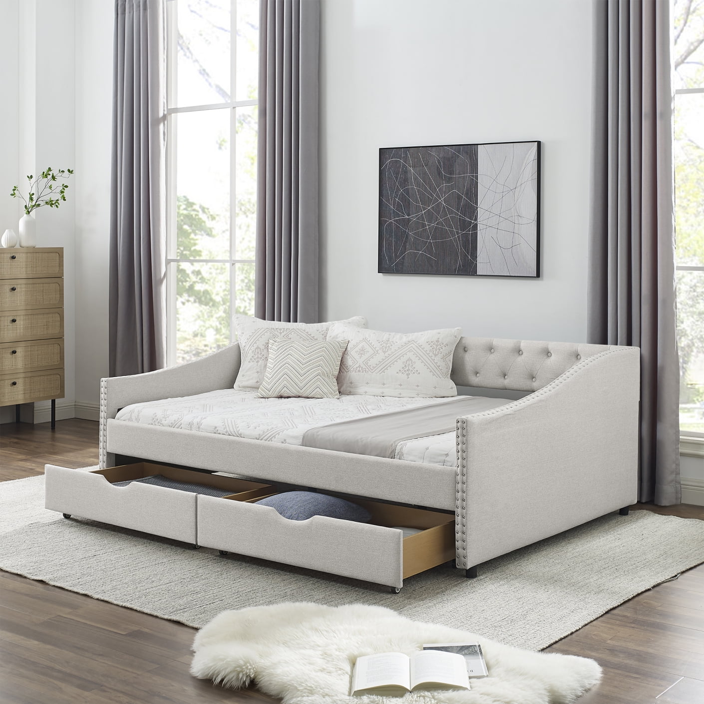 Daybed with Storage, Full Size Daybed with Button Tufted Back and ...