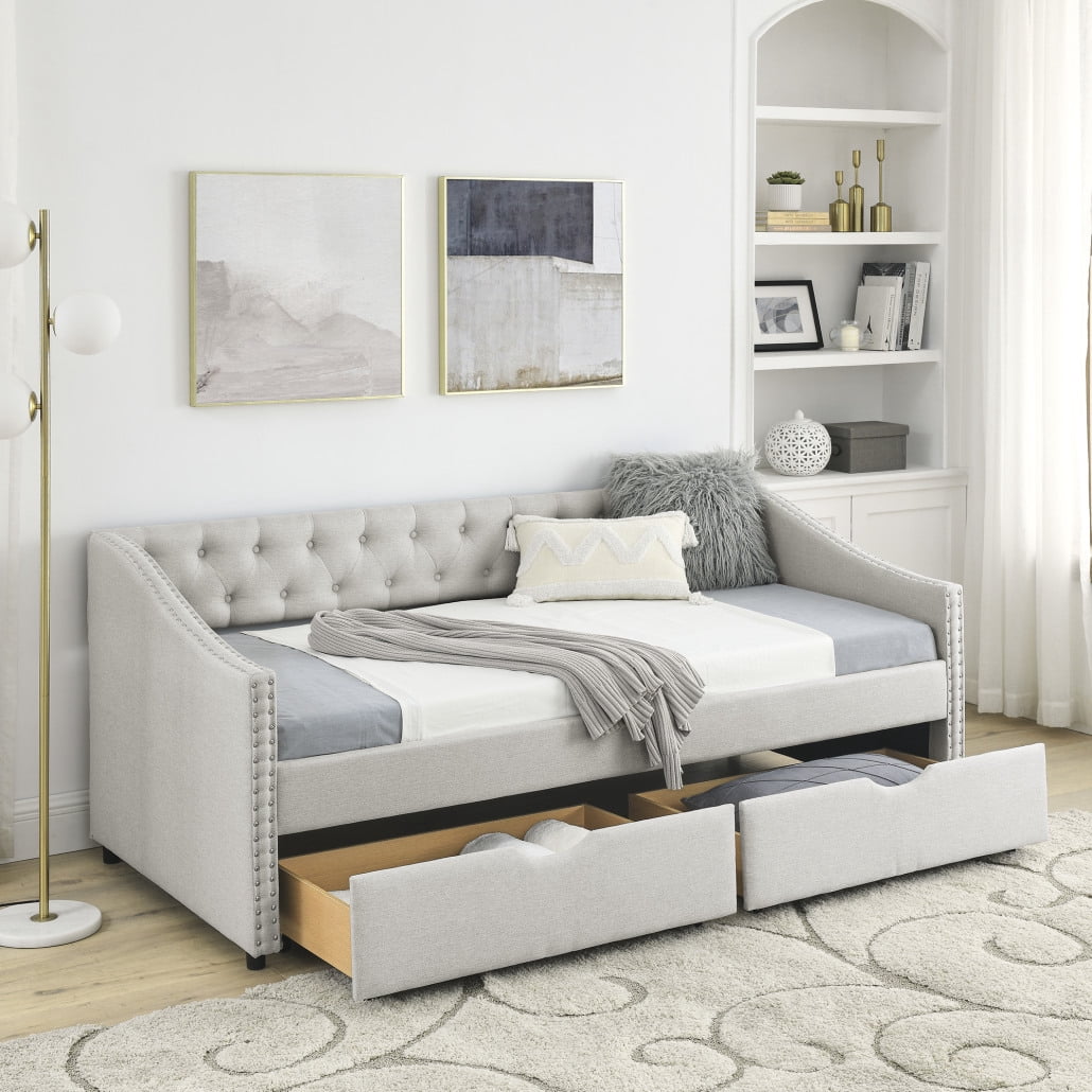 Daybed with Storage, Twin Daybed Frame with Button Tufted Back and ...