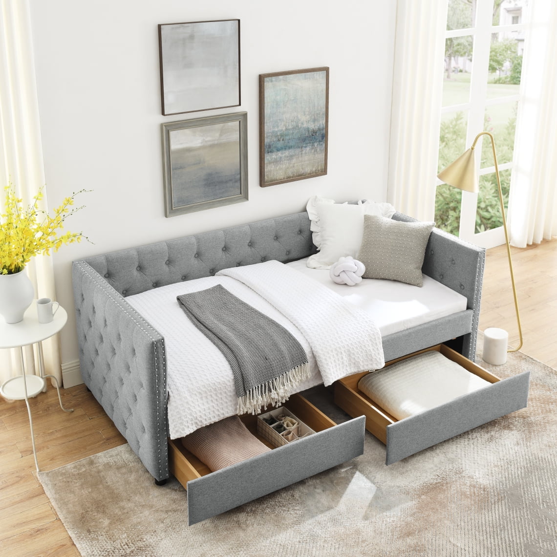 Daybed with Storage, Twin Daybed Frame with Button Tufted and Copper ...