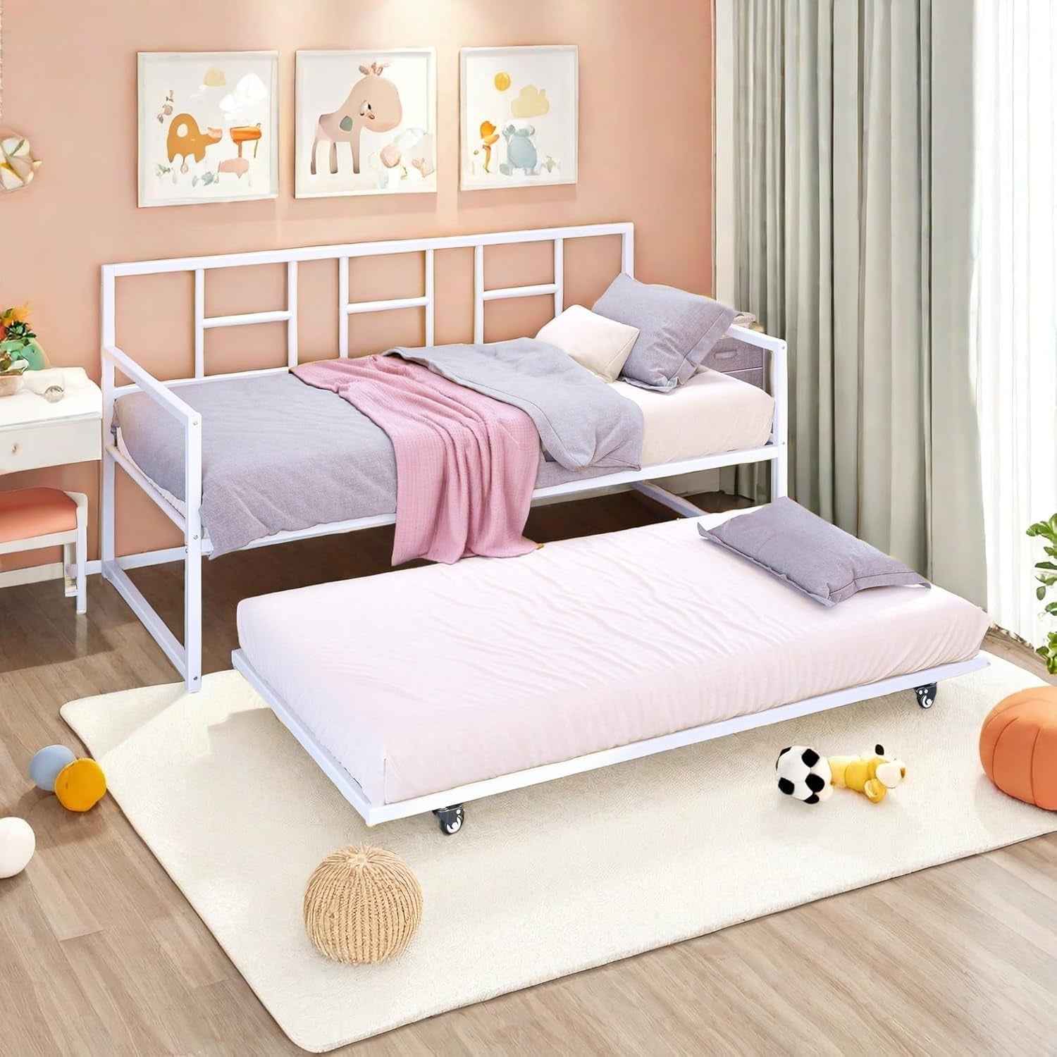 Daybed with Trundle, Adjustable Height Twin Daybed with Pull Out ...