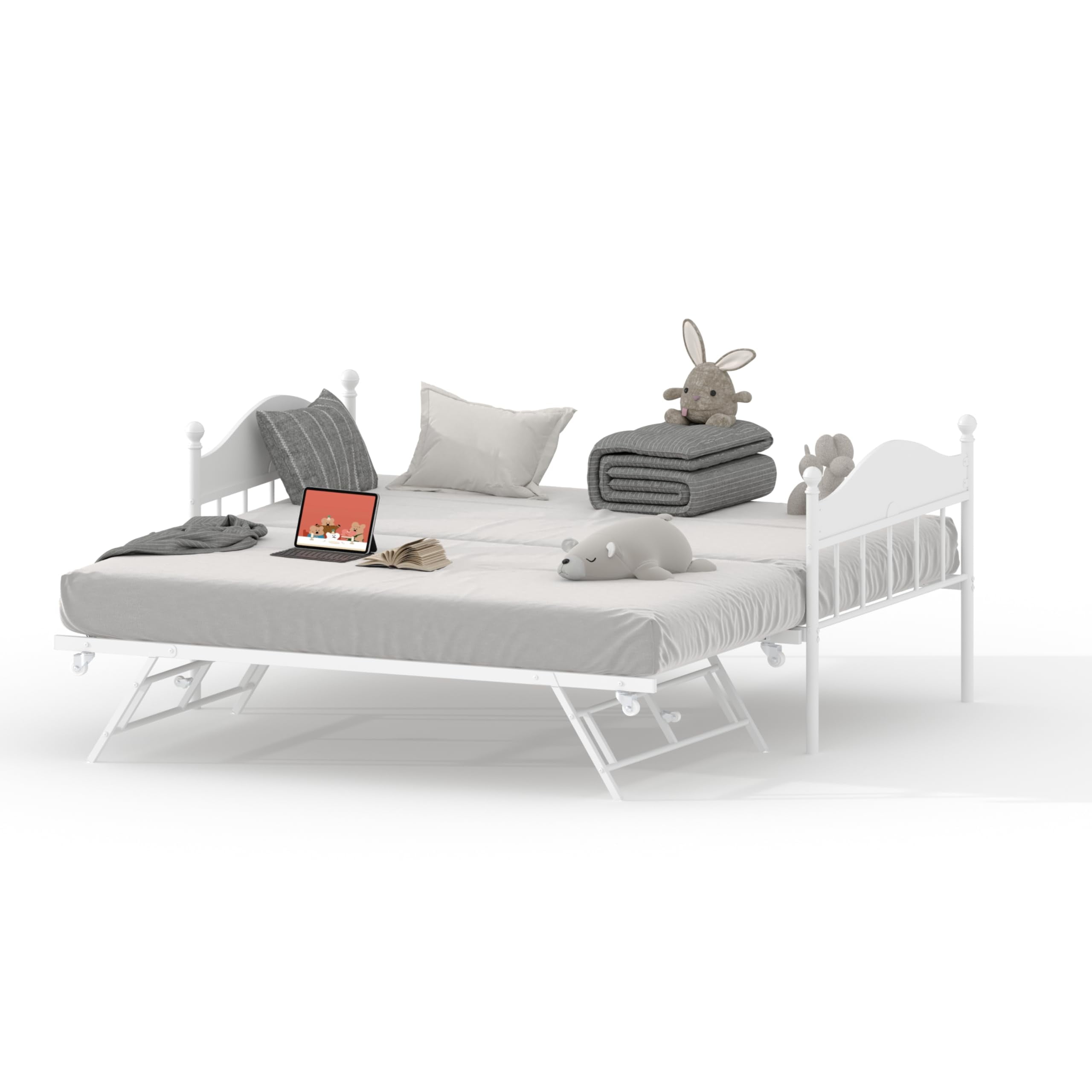 Daybed with Trundle, Modern Compact Design， Pull-Out Trundle with Six ...