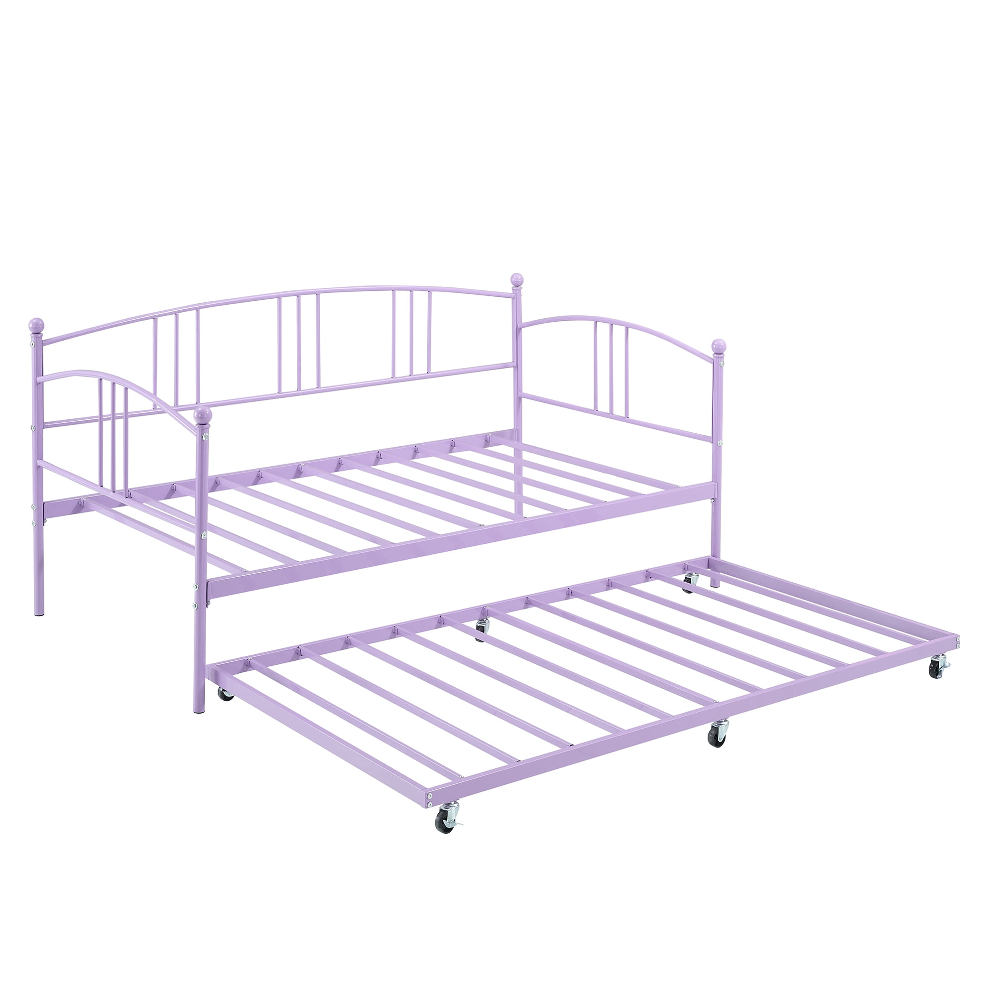 Daybed with Trundle, Modern Compact Design，Twin Metal Bed Frame, Steel ...