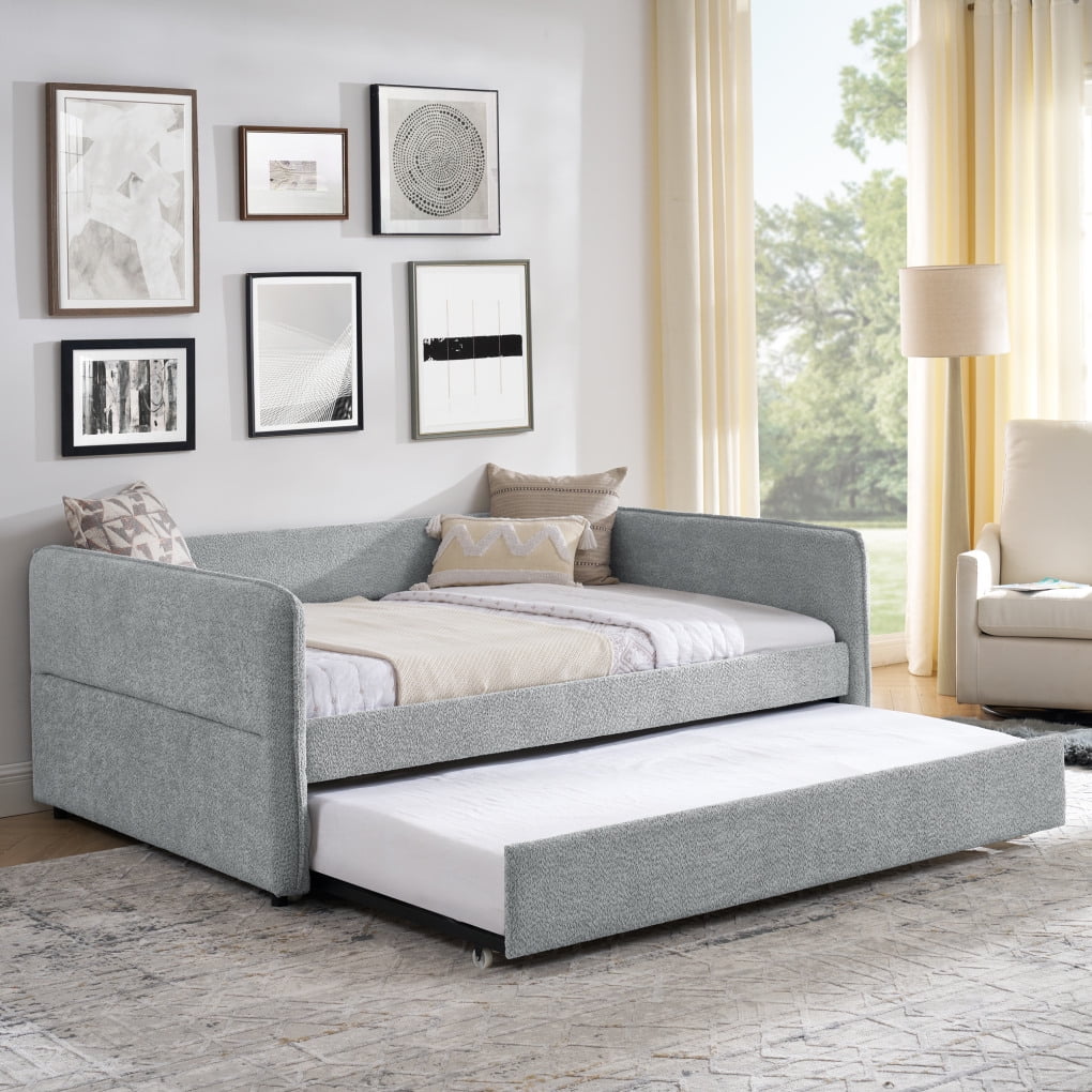 Daybed with Trundle - Upholstered Tufted Convertible Sleeper Sofa, Full ...