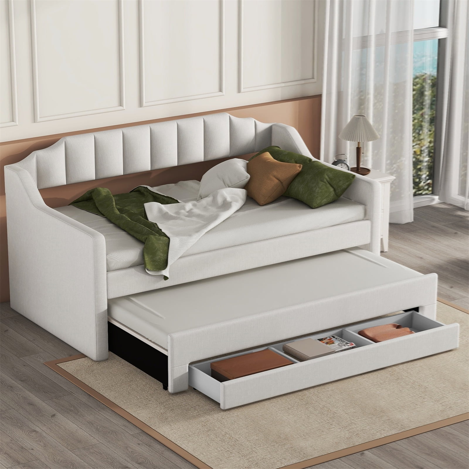 Daybed, Twin Size Bed Frames with Trundle and Three Drawers, Bed Frame ...