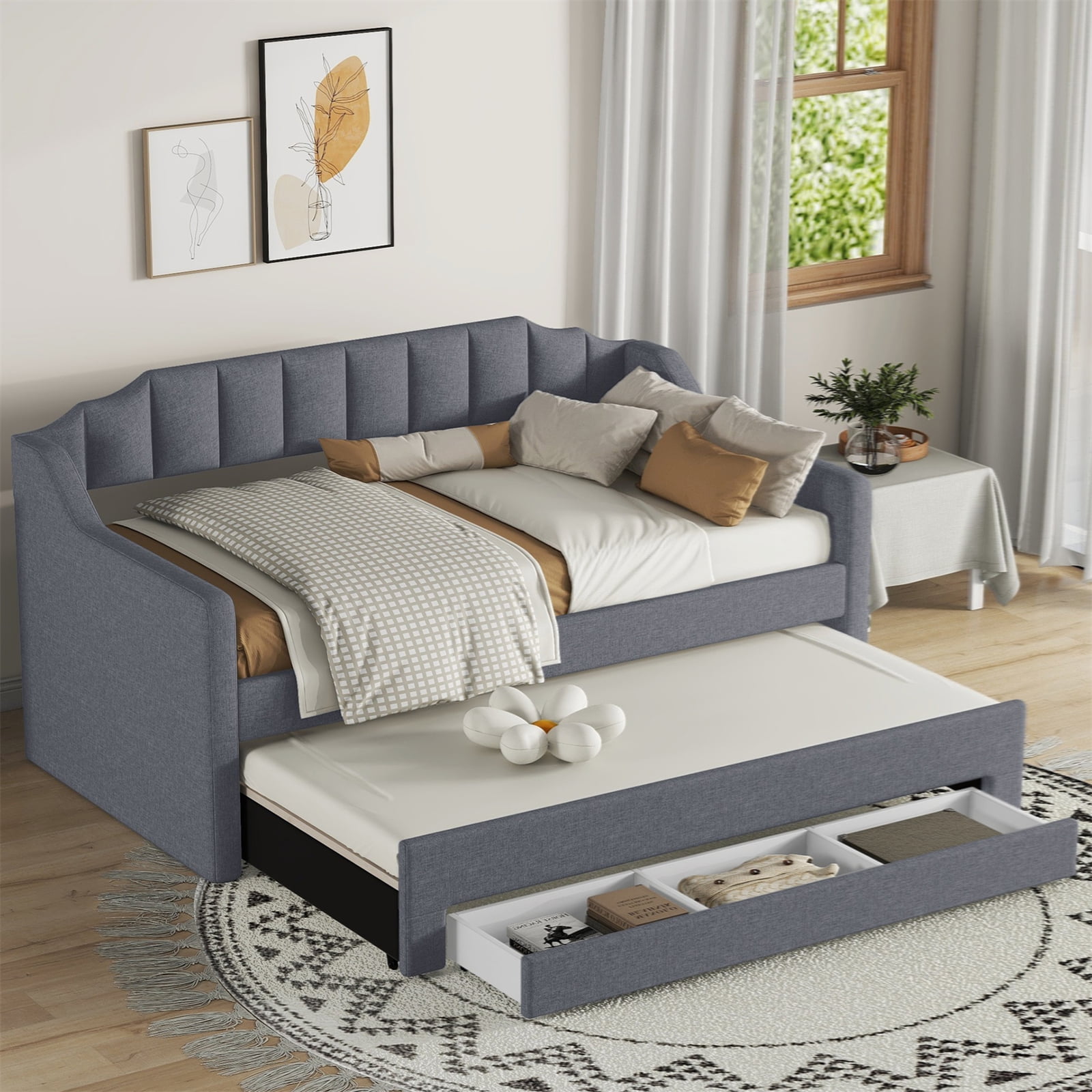 Daybed, Twin Size Bed Frames with Trundle and Three Drawers, Bed Frame ...