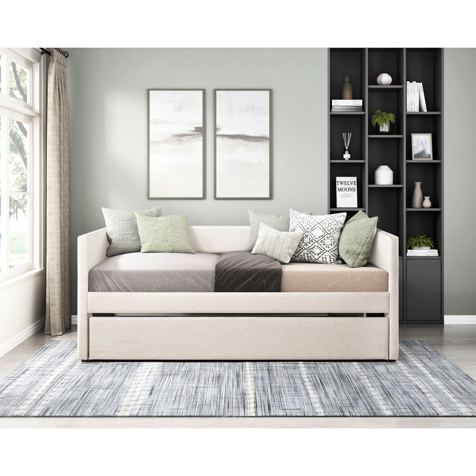 Daybed With Trundle In Soft Beige And Wood Base For Bedroom Robust ...